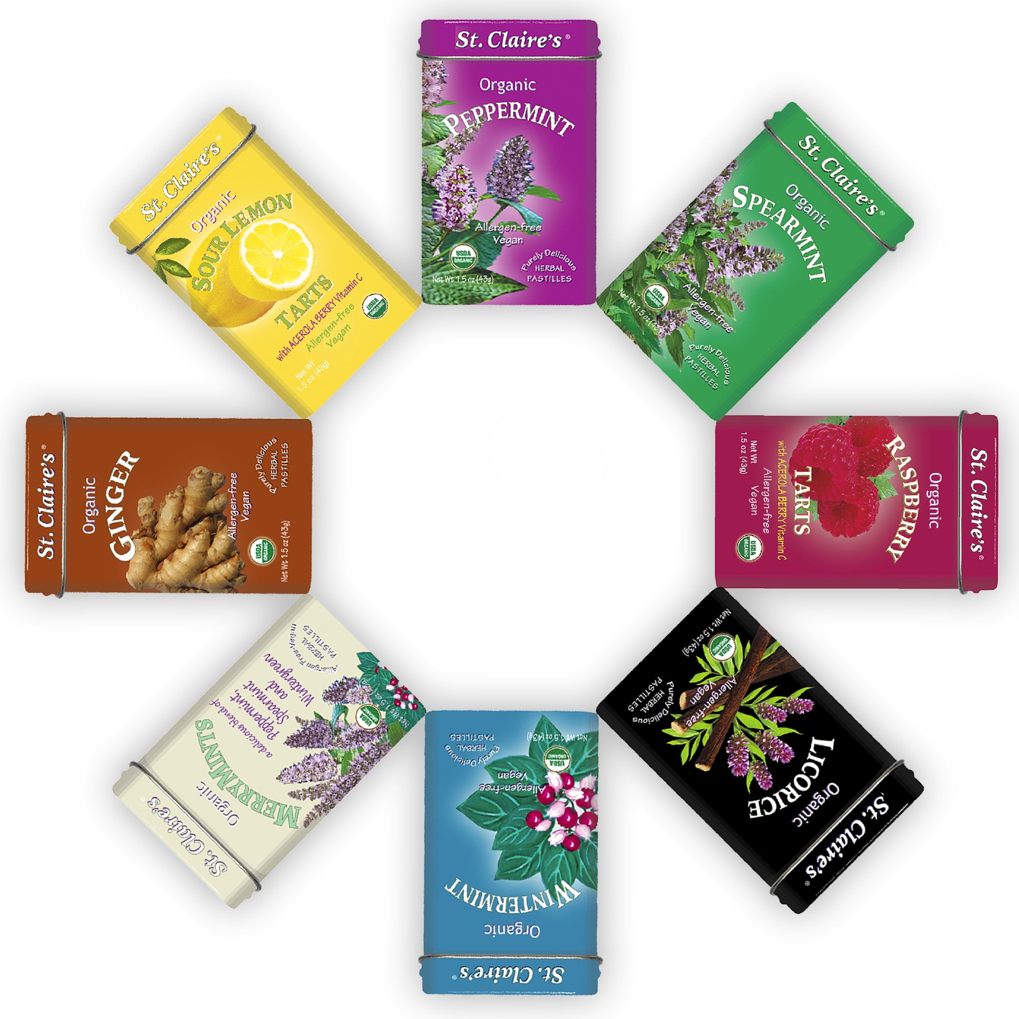St. Claire's Organic Assorted Tin Sampler, 8 Flavors, 1.5 oz Tins (Pack ...