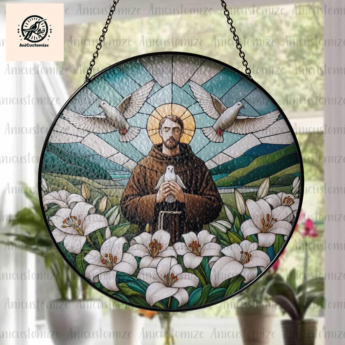 St. Francis of Assisi GLASS, Saint Suncatcher, Christian Gift, Flowers ...
