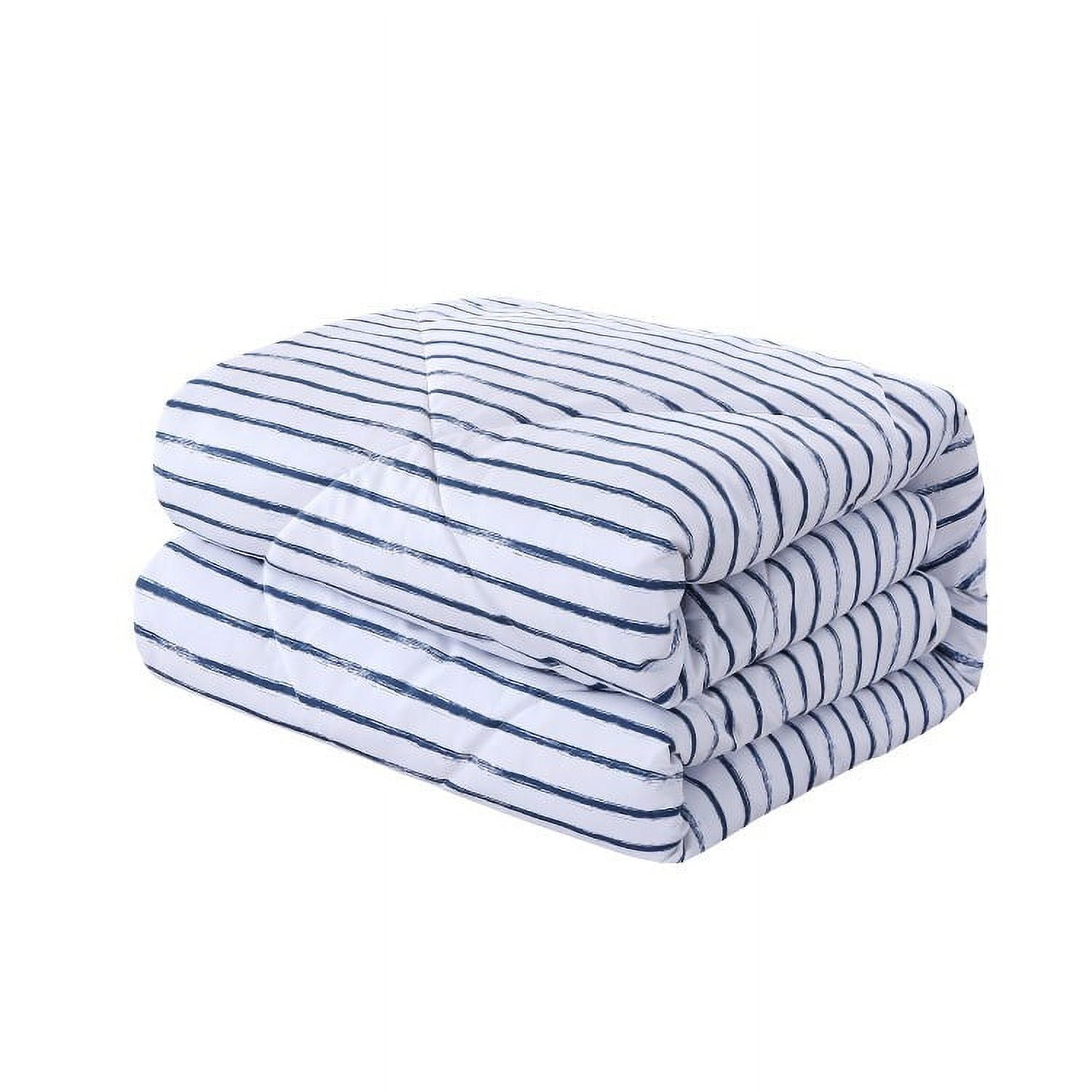 St. James Home Microfiber Nano Comforter, White/Navy Stripes, Full ...
