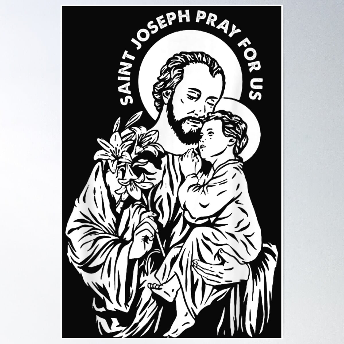 St Joseph And Jesus Pray For Us Catholic Saints Poster Wall Art, Modern ...