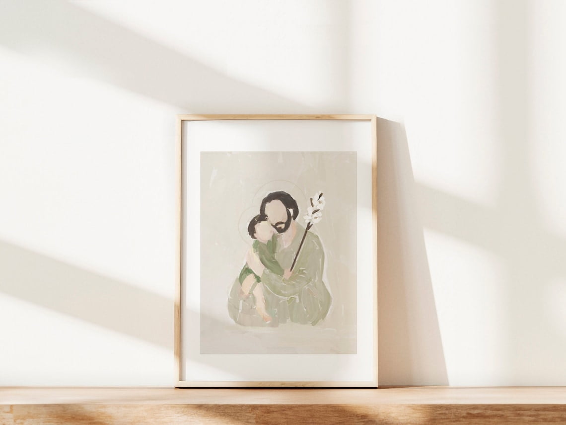 St Joseph And Baby Jesus Catholic Baby Boy Gift Jesus And Joseph Modern ...