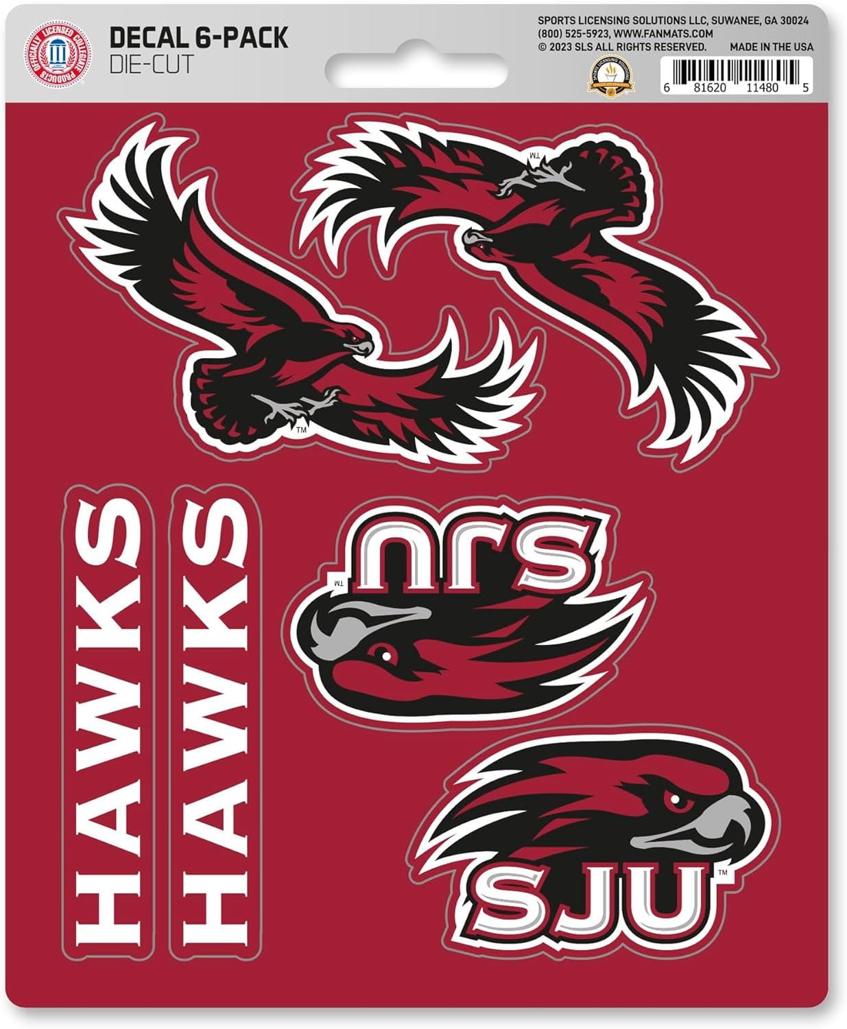 St Joseph University Hawks 6-Piece Decal Sticker Set, 5x6 Inch Sheet ...