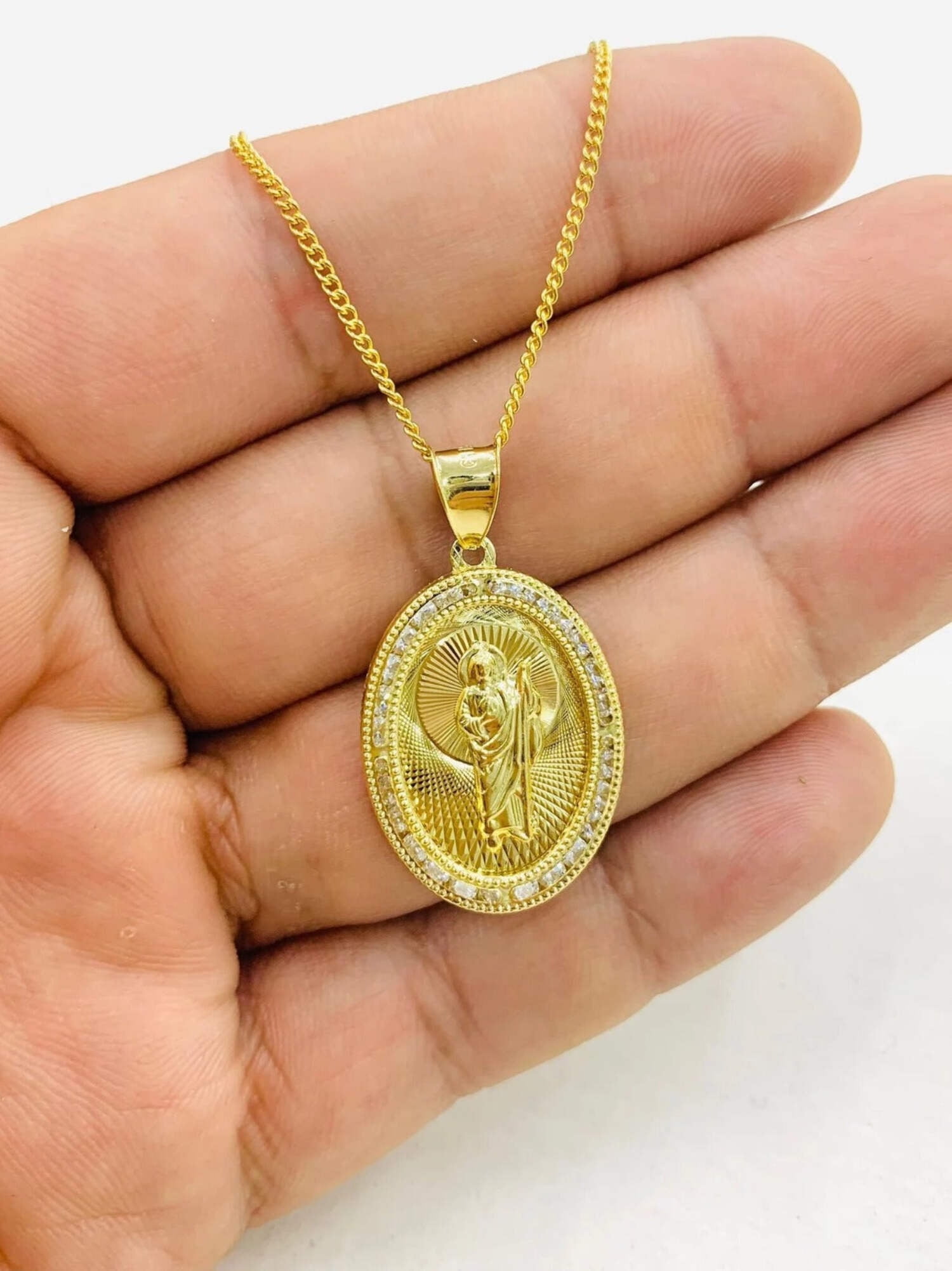 St. Jude 14K Chain Necklace 20" Pendant 28x20mm Curb Link GF Gifts ...