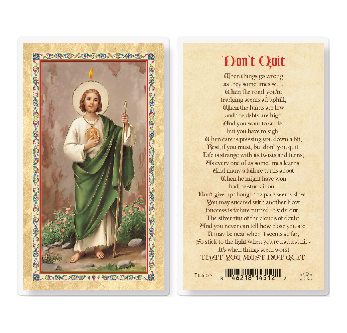 St. Jude - Don't Quit Gold-Stamped Laminated Catholic Prayer Holy Card ...