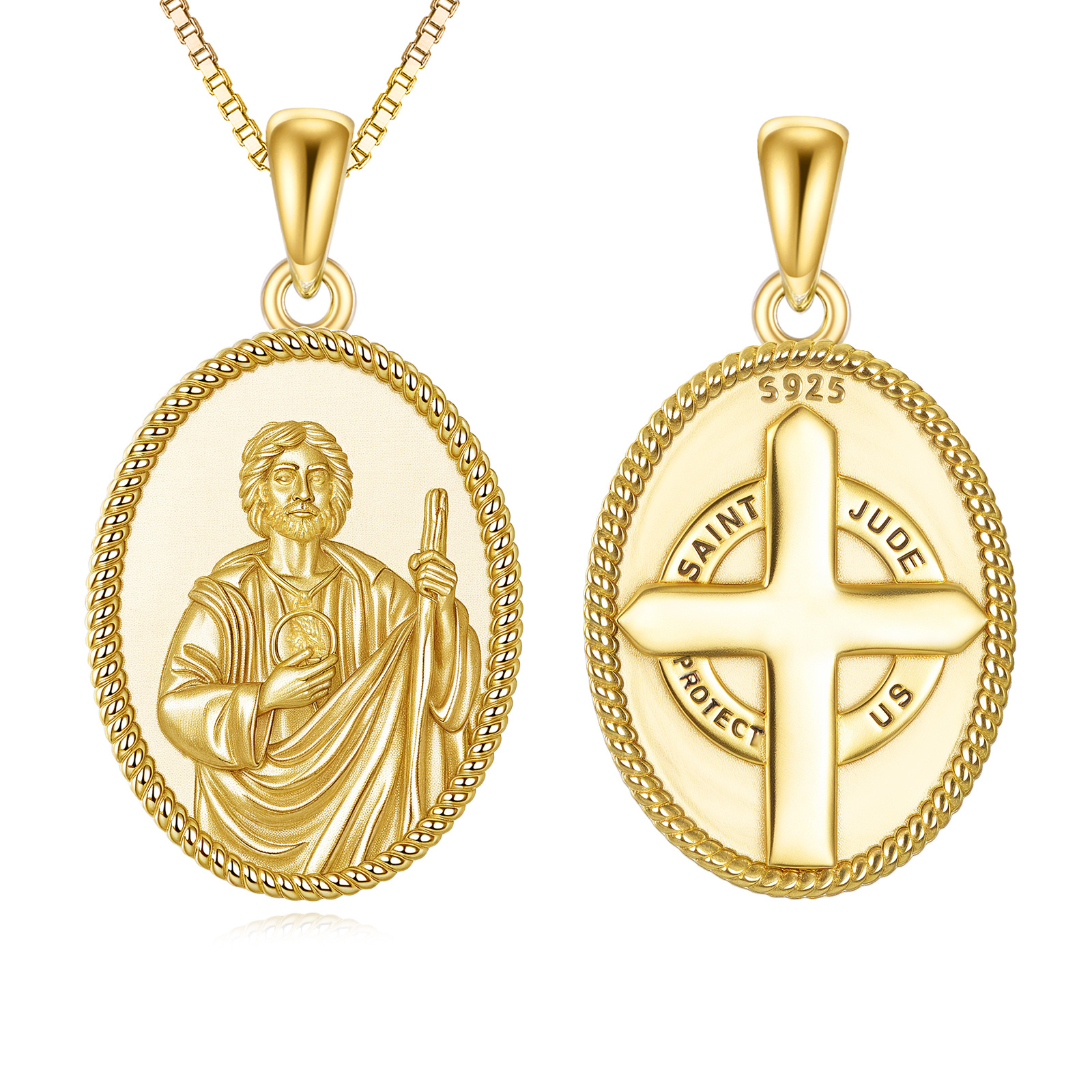 St Jude Necklace 925 Sterling Silver Saint Jude Pendant 14k Gold Plated ...