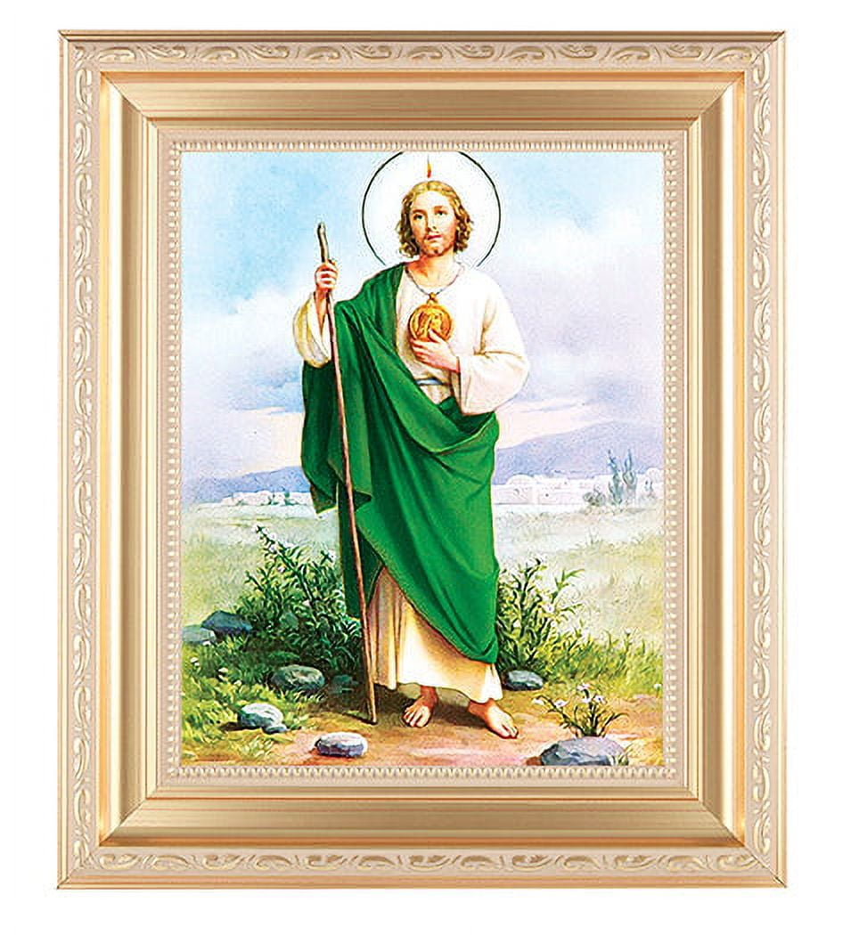 St. Jude Picture Framed Wall Art Decor Large, Satin Gold Fluted Frame ...