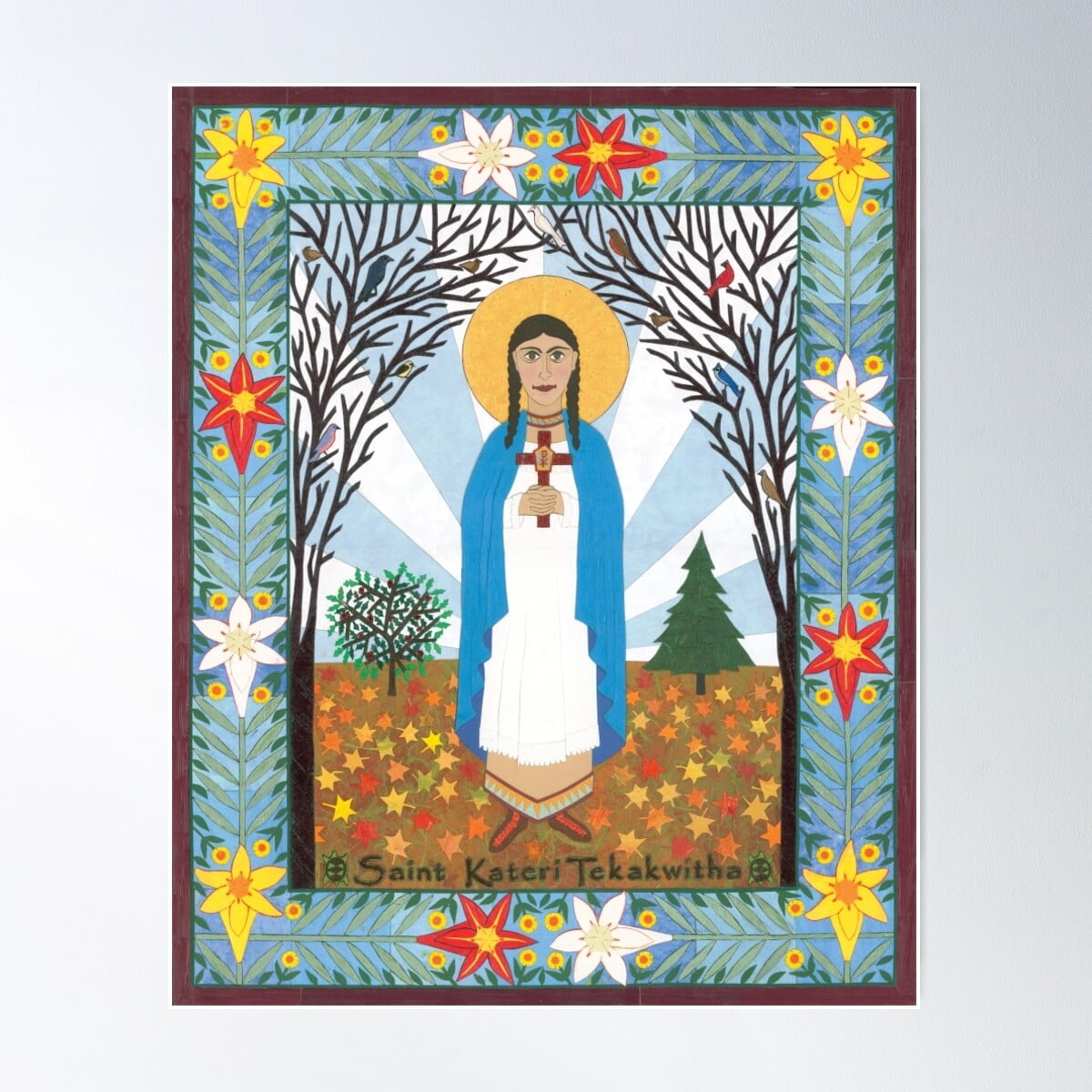 St. Kateri Tekakwitha Icon Poster Wall Art, Modern Wall Decor For ...