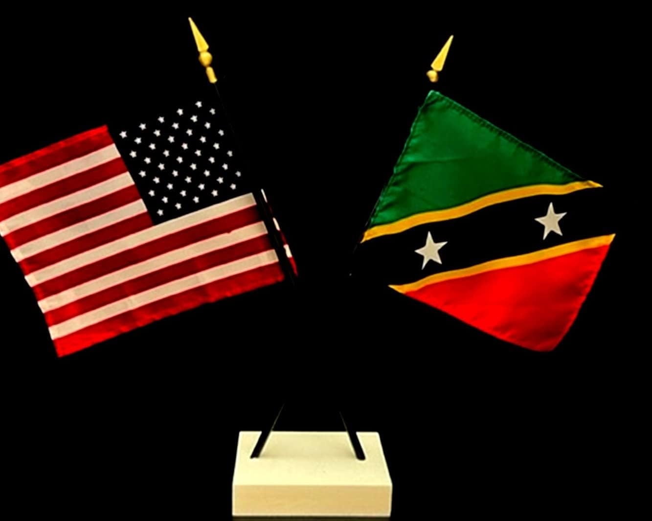 St Kitts Desk Flag Set Contains One USA And One Country Flag With A st-kitts-desk-flag-set-contains-one-usa-and-one-country-flag-with-a