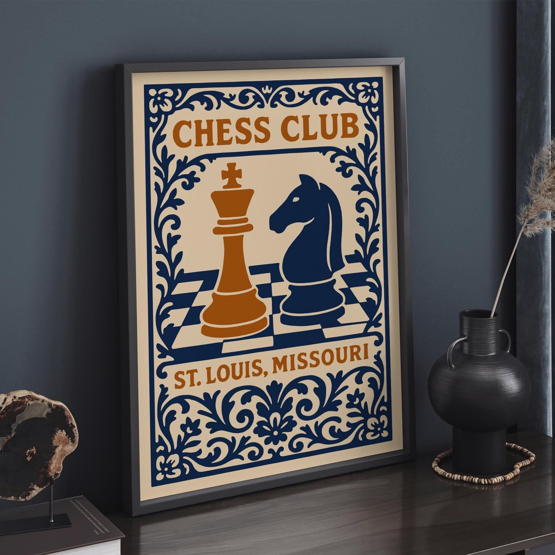St. Louis Chess Club Poster: Vintage Style Board Game Room Art UNFRAMED ...