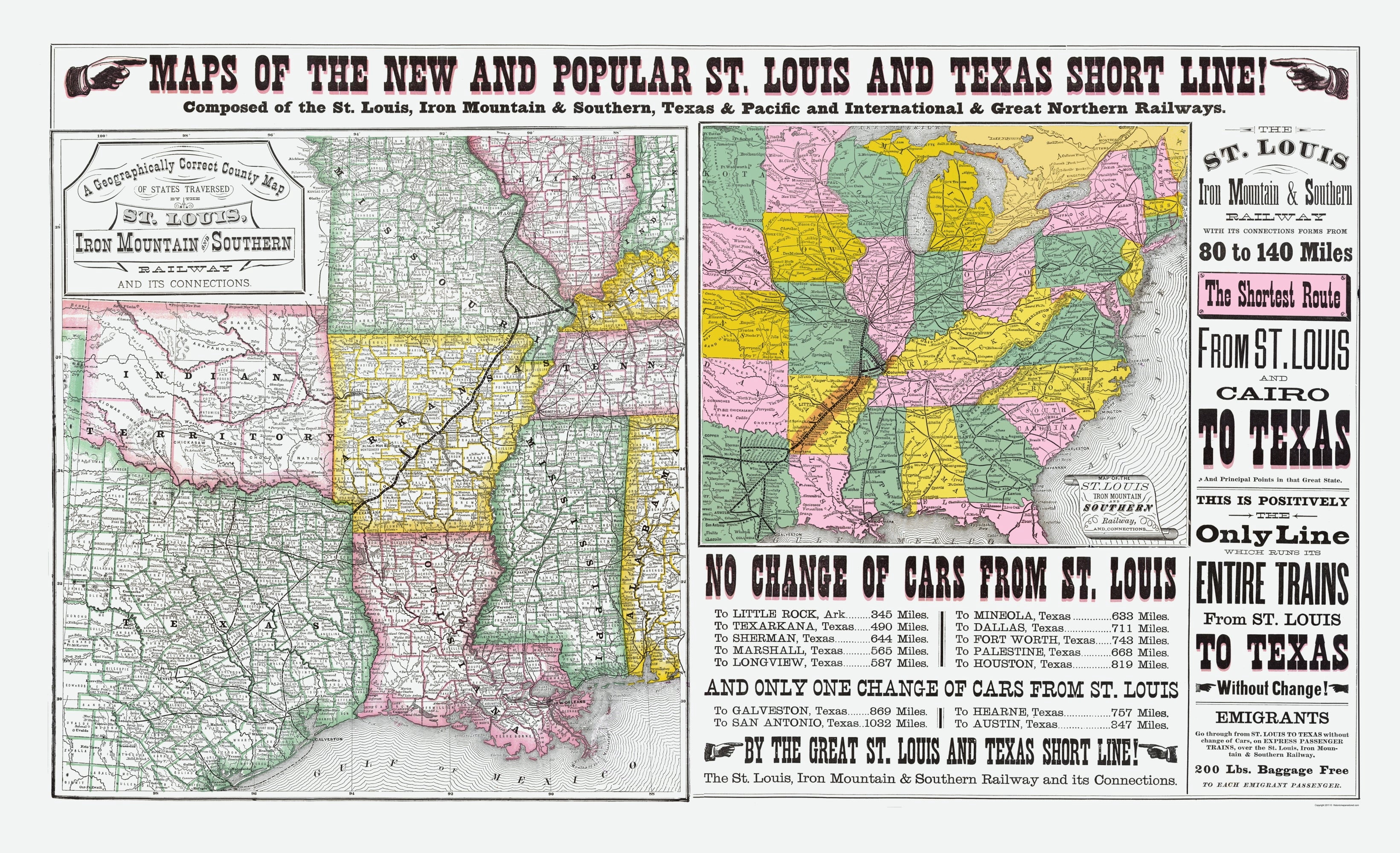 Railroad Map - St Louis Iron Mountain and Southern Railway - 1878 - 23 ...