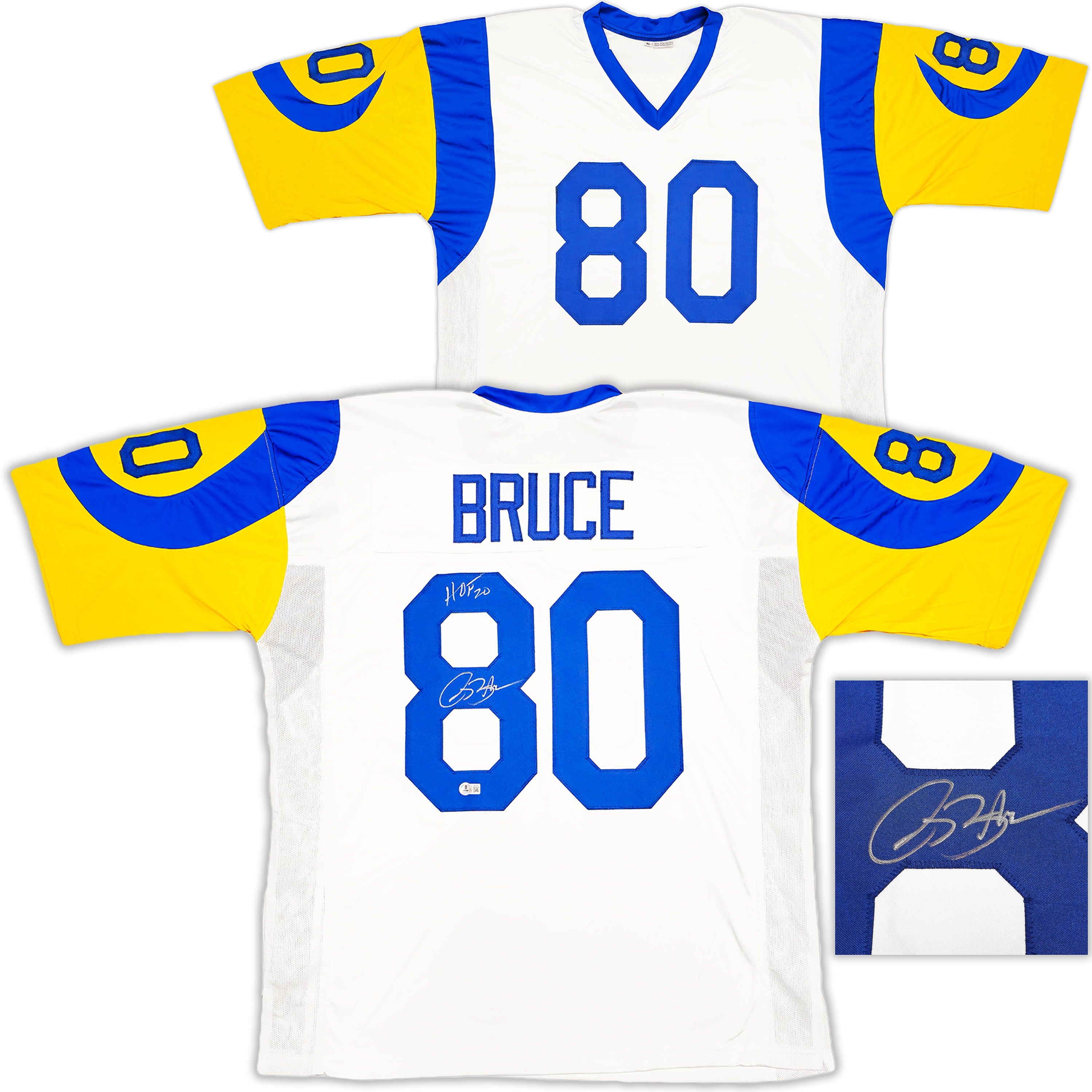 St. Louis Rams Isaac Bruce Autographed White Jersey "HOF 20" Beckett ...