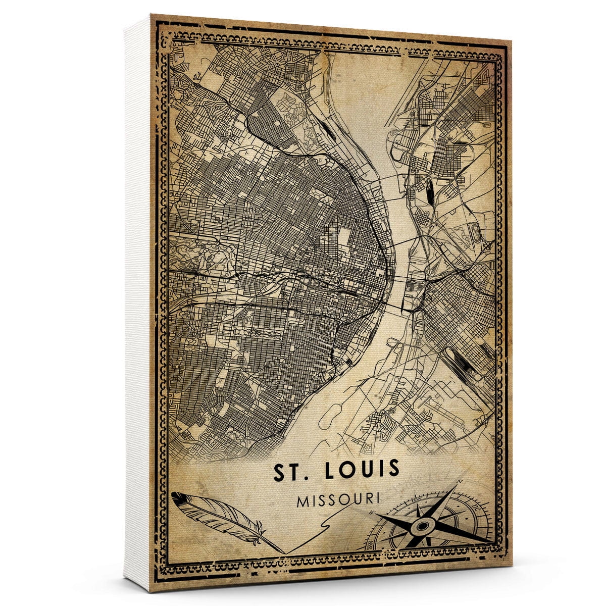 St. Louis Vintage Map Prints Canvas, Missouri Map Art Canvas, Canvas ...