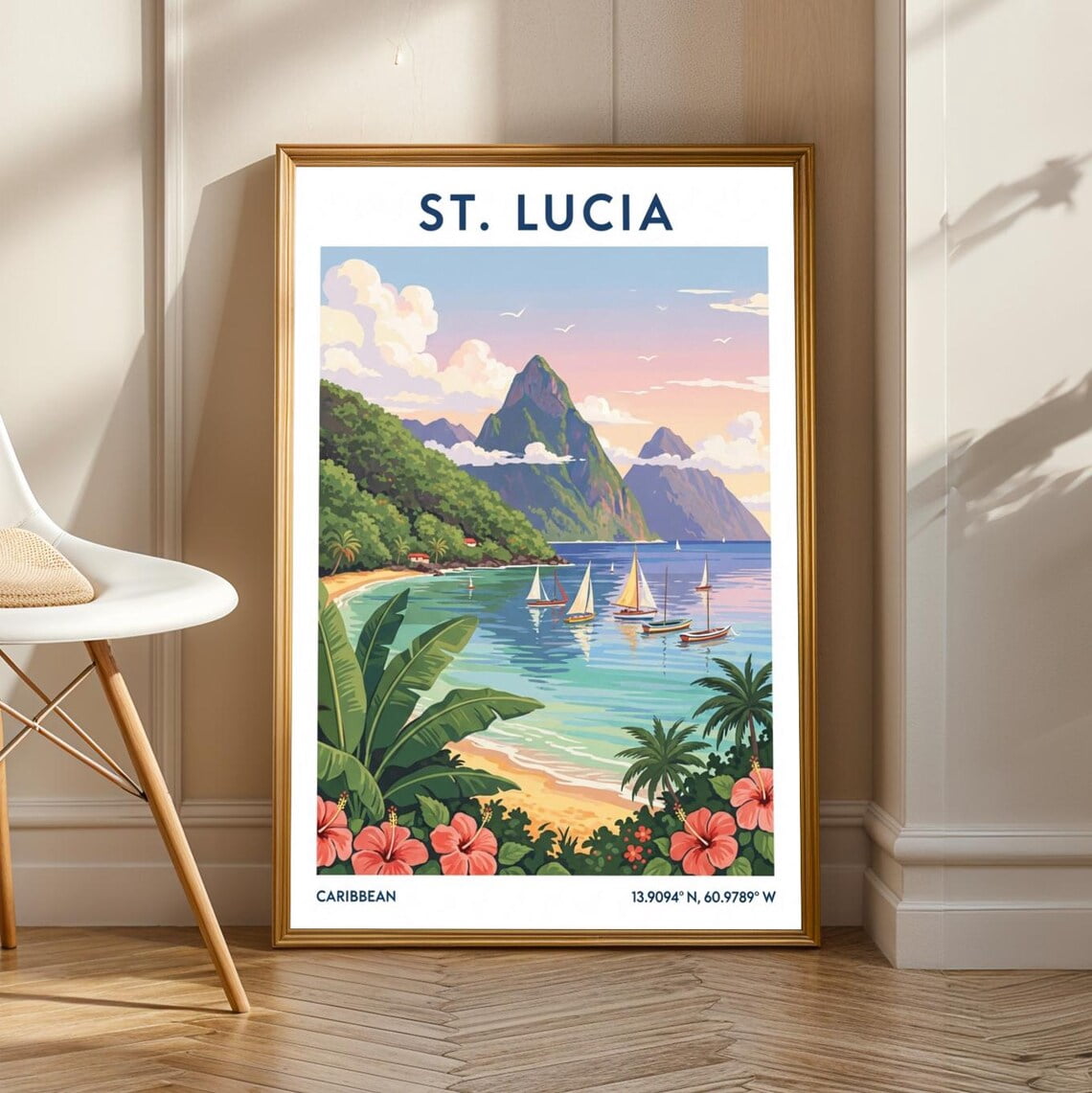 St. Lucia Landscape Poster: Tropical Caribbean Island Wall Art ...