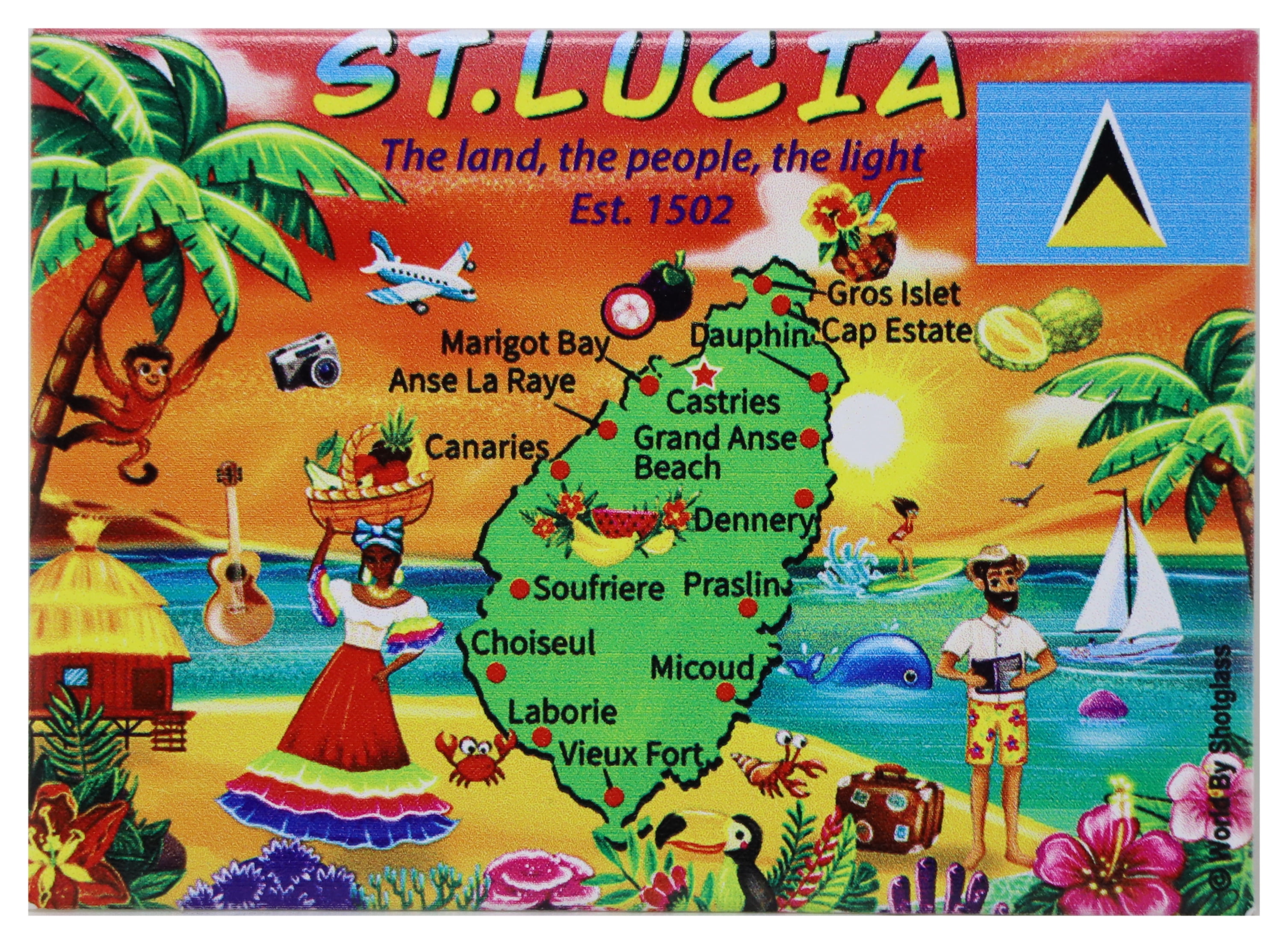 St.Lucia Map Caribbean Fridge Collector's Souvenir Magnet 2.5 inches X ...