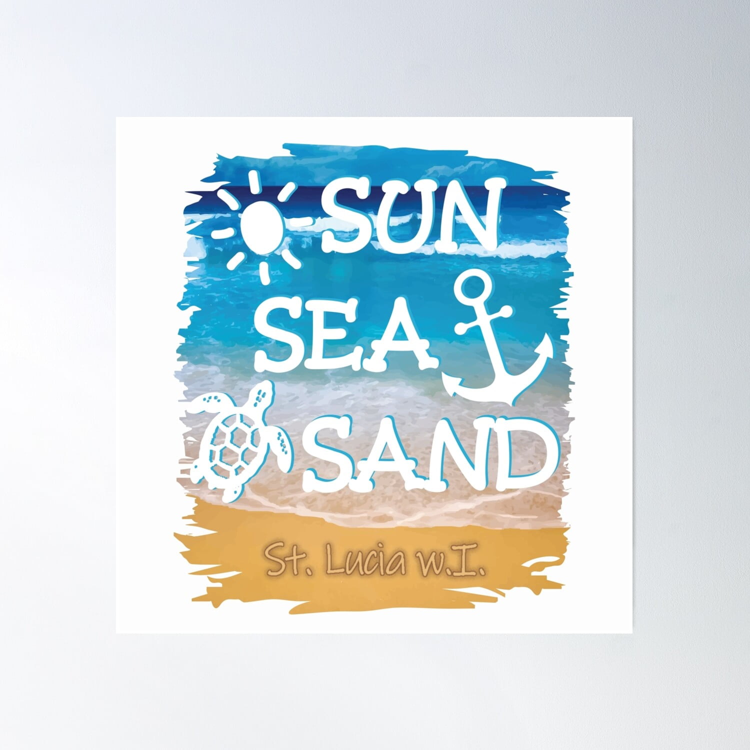 St Lucia Sun Sea Sand Beach Scene Poster Wall Art, Modern Wall Decor ...