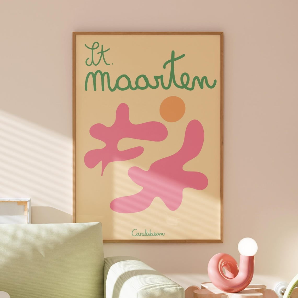 St. Maarten Poster, Preppy Travel Wall Art, Minimal Tropical Print ...