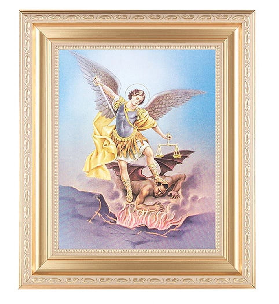 St. Michael Picture Framed Wall Art Decor Large, Satin Gold Fluted ...