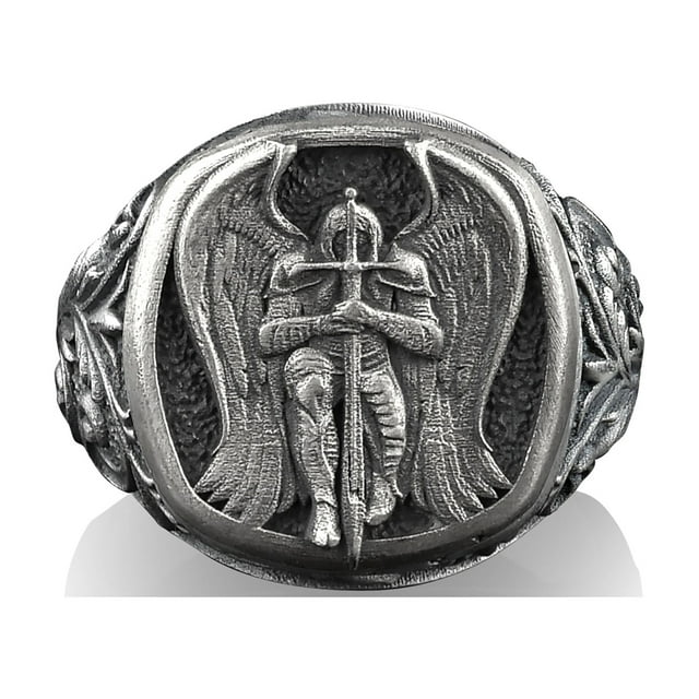 St Michael The Archangel, Sterling Silver Square Signet Ring, Mens ...
