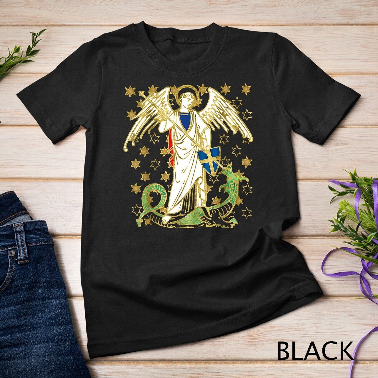 St. Michael the Archangel Icon Dragon Catholic Angel Vintage Unisex T ...
