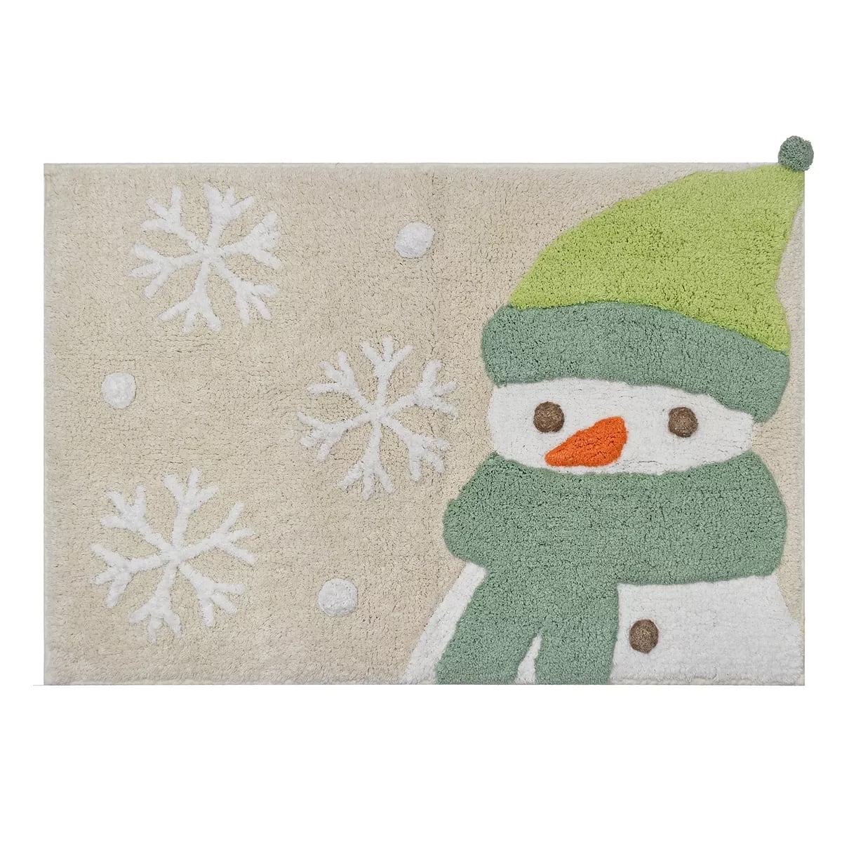 St Nicholas Square Snowflakes & Snowman Bath Rug, 20x30 Green Beige ...
