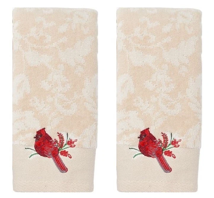 St Nicholas Square Embroidered Red Cardinal Luxury Bath Fingertip ...