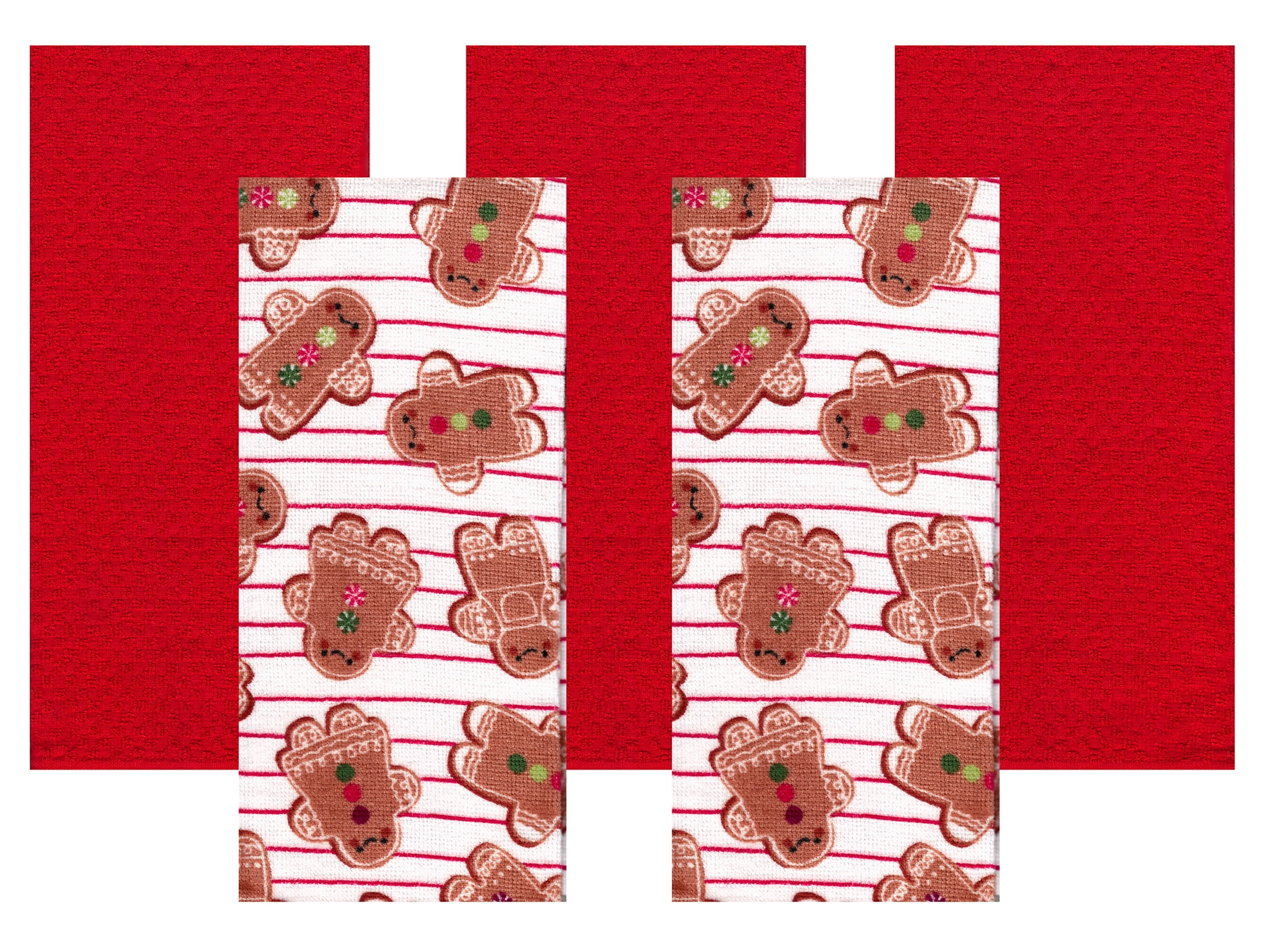 St. Nicholas Square Kitchen Towels, 5 Pack, Gingerbread Stripe and Red ...