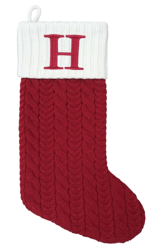 St. Nicholas Square Red Cable Knit Monogram Christmas Stocking, 21-Inch ...