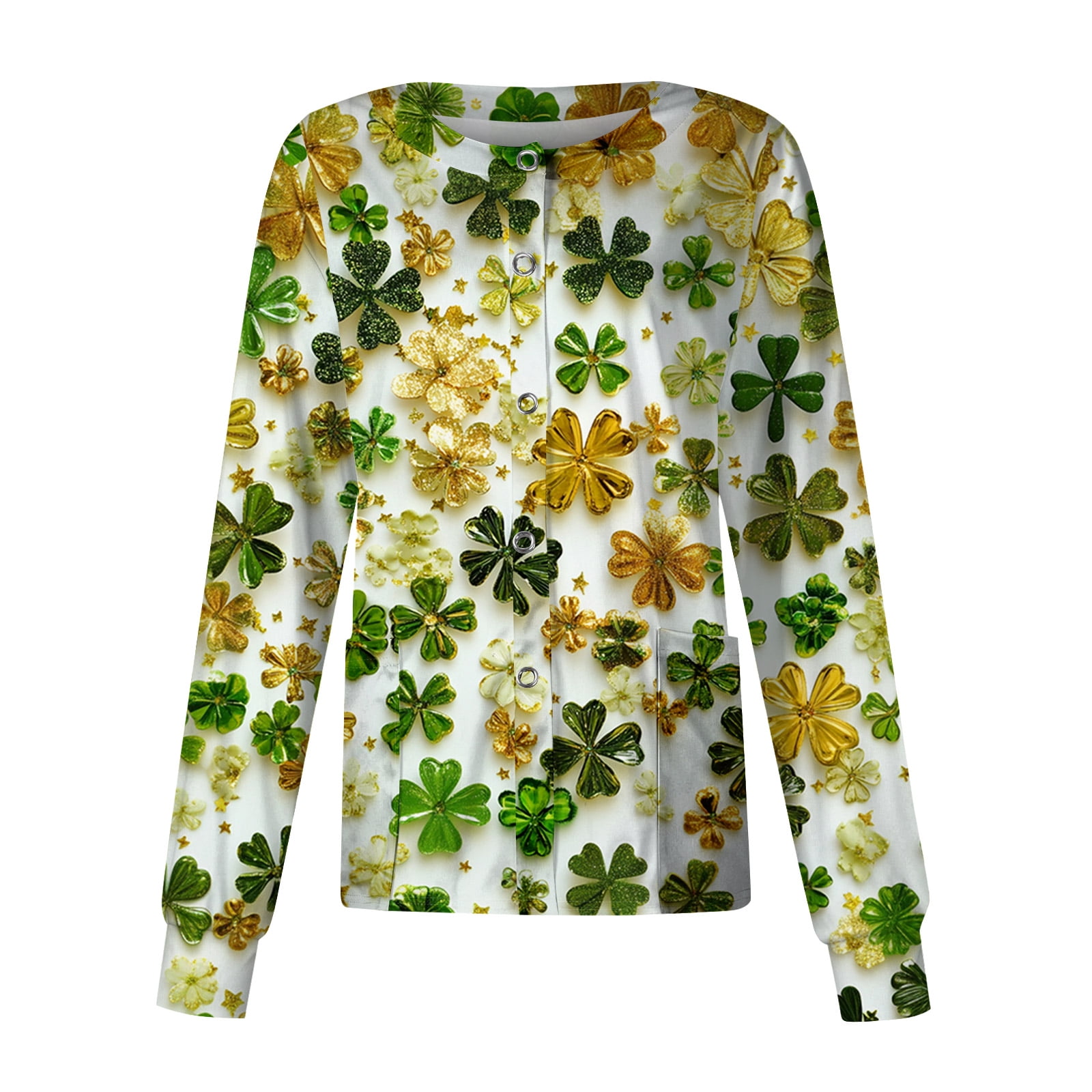 St Paddys Day Womens Scrubs Lucky Charms Crew Neck Shamrock Scrub ...