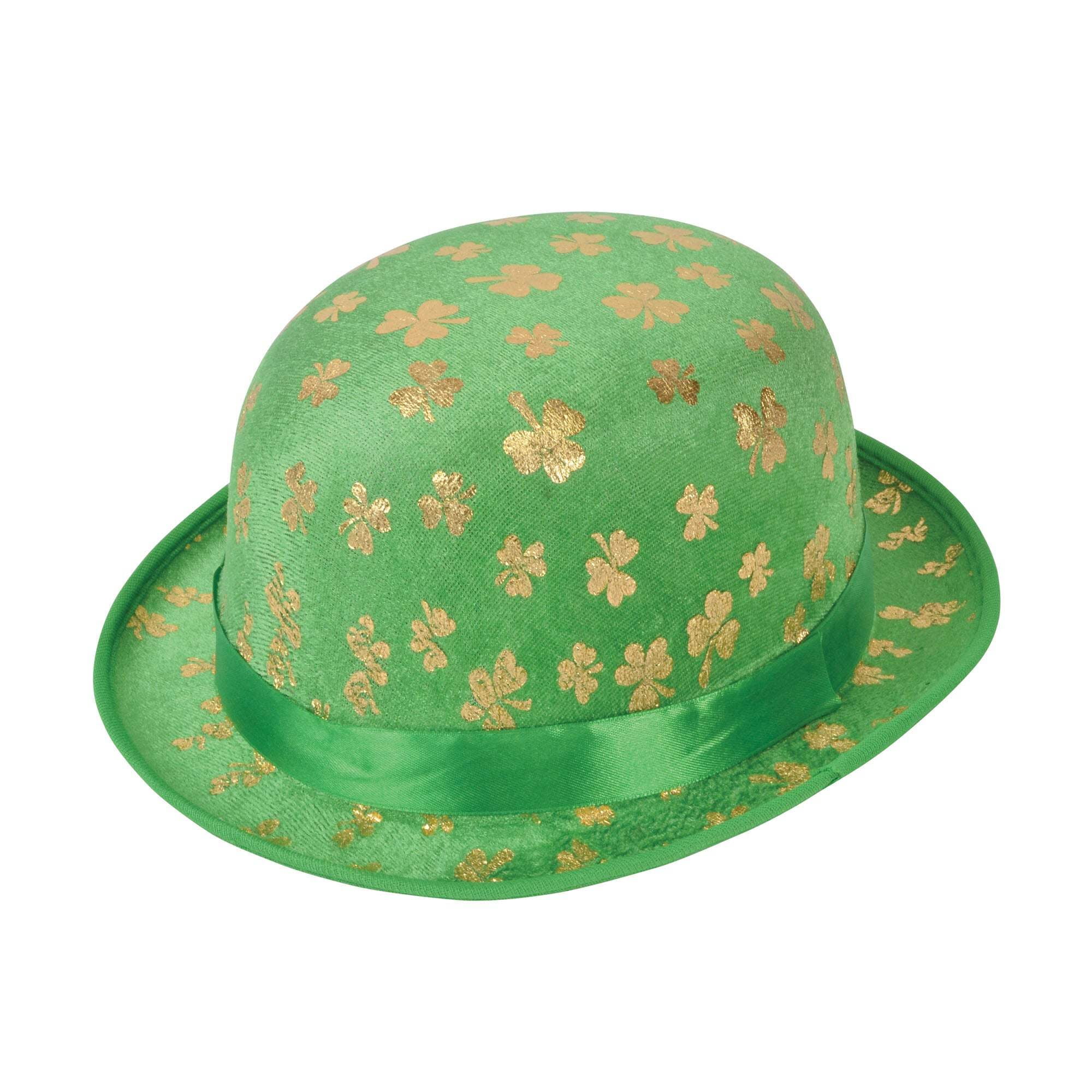 St Patrick Bowler Felt Hats Party One Size Male Adult Green Fancy Dress ...