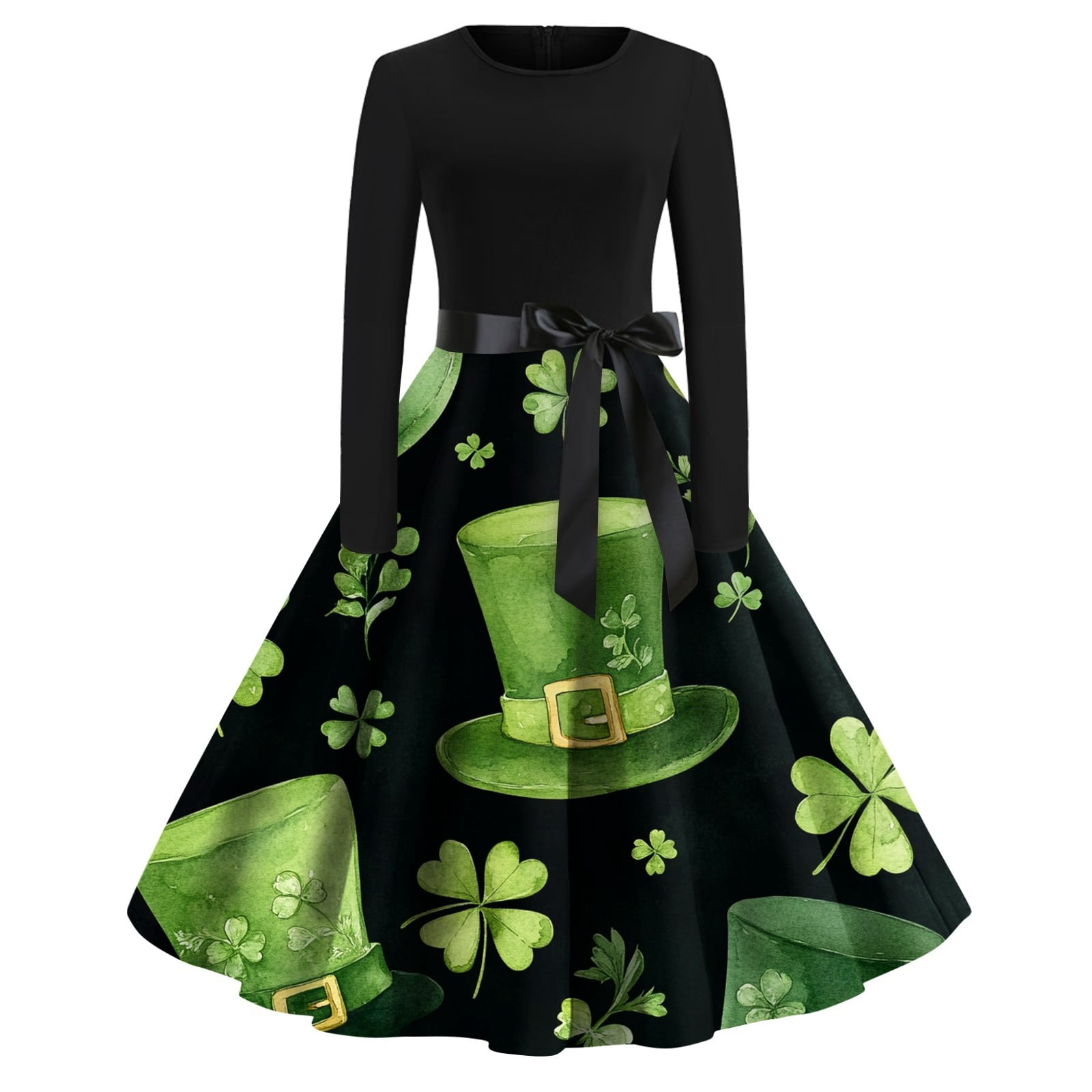 St Patrick Day Dresses for Women Three Clover Crew Neck Long Sleeve Y2k ...