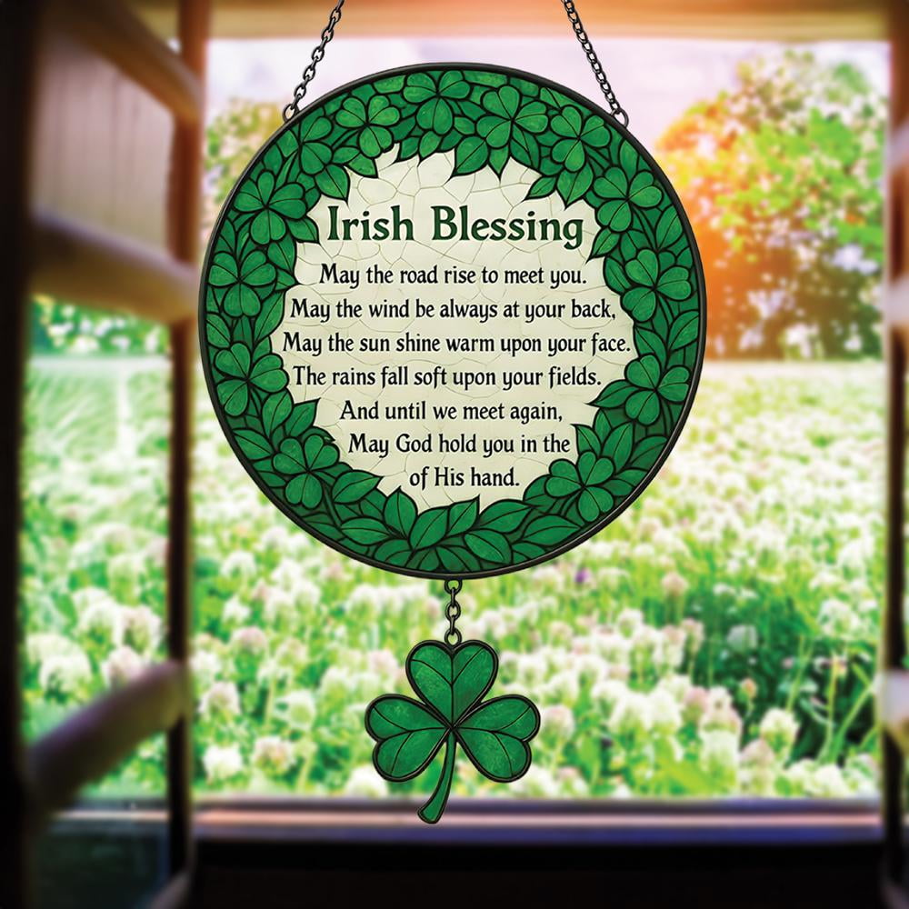 St. Patrick Day Irish Blessing Faux Stained Glass Suncatcher, Acrylic ...