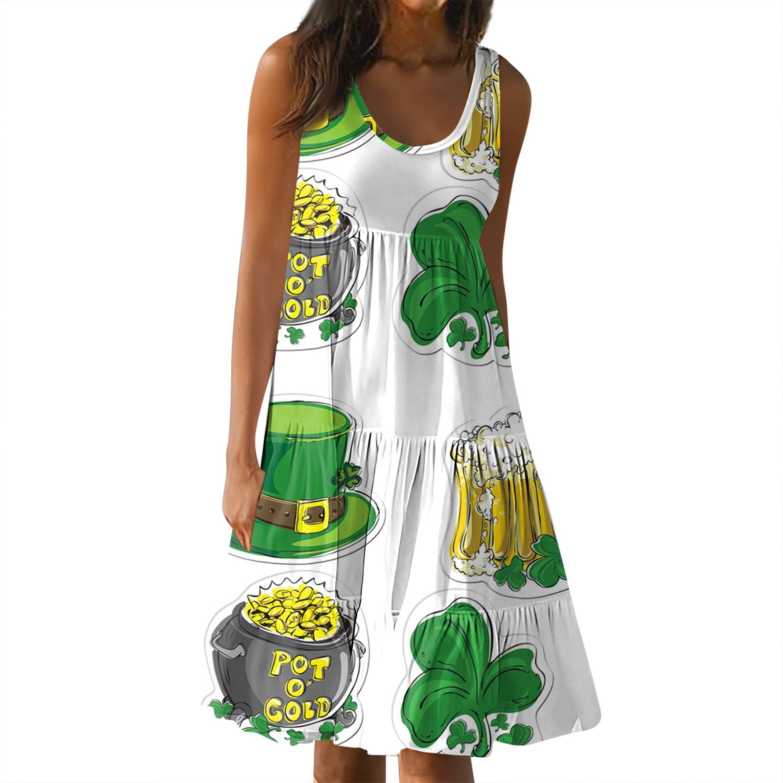 St Patrick Dresses for Women Buffalo Plaid Shamrock Crew Neck ...
