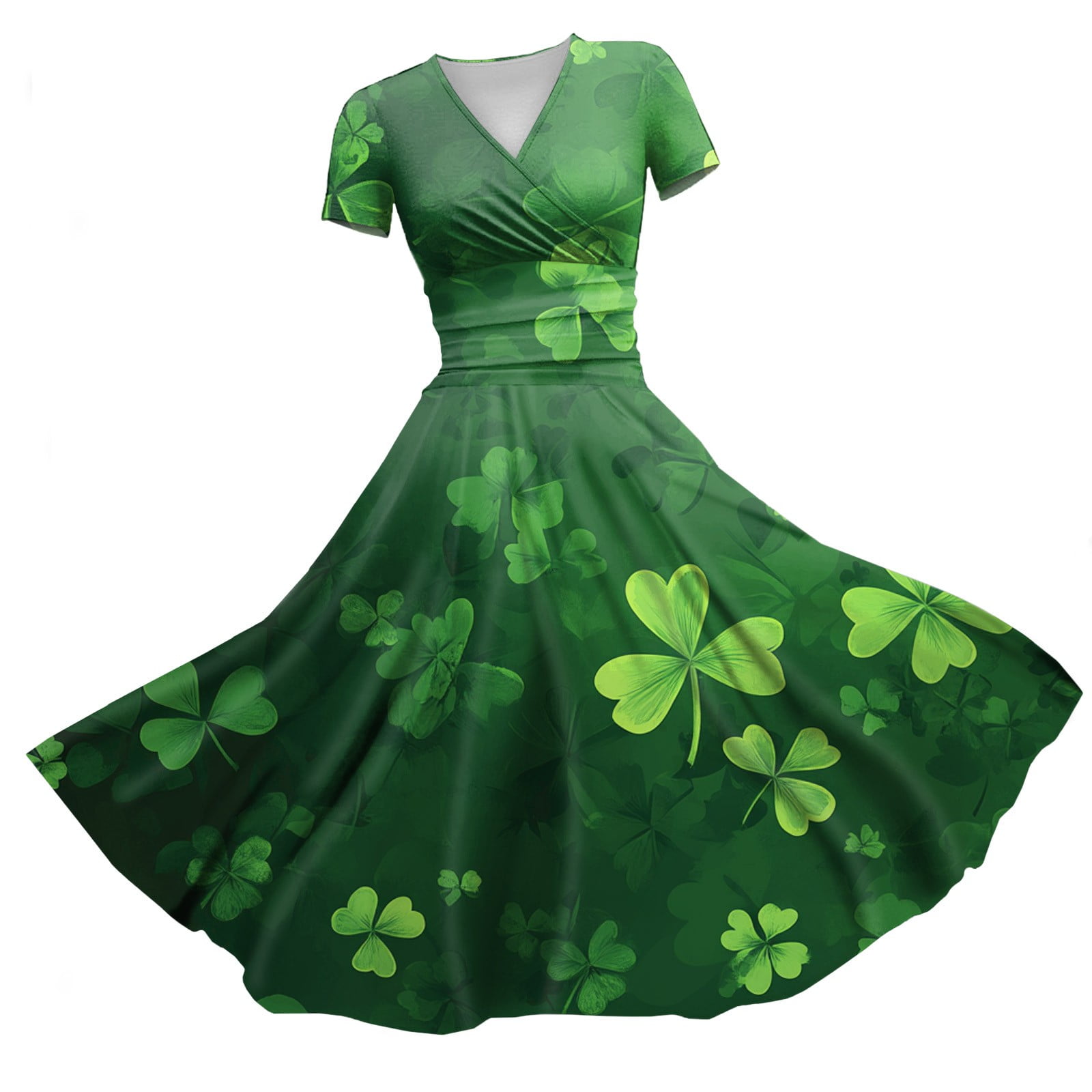 St Patrick Dresses for Women Three Clover Wrap Waisted Short Sleeve ...