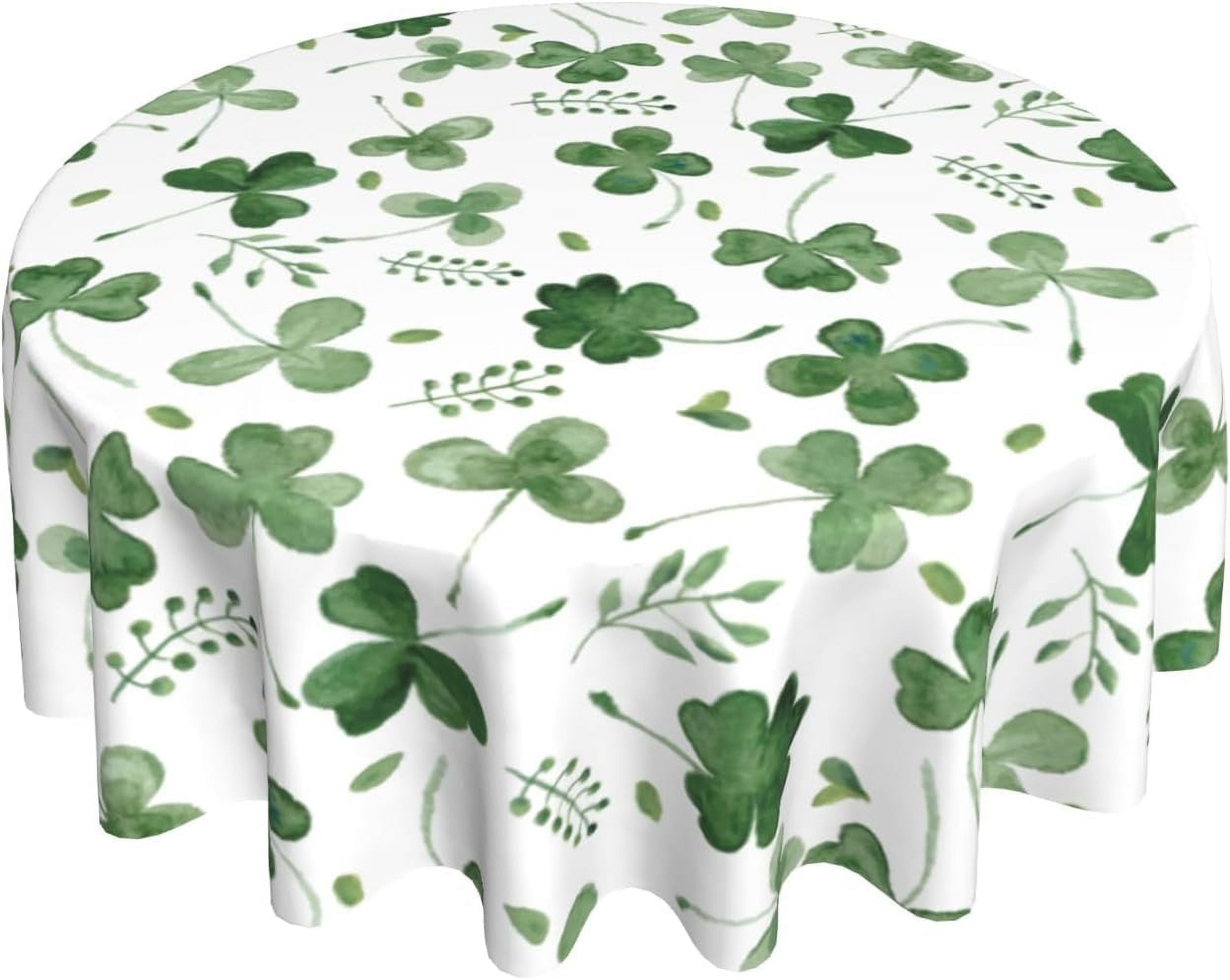 St Patrick Round Tablecloth 60 Inch, Watercolor Clover Circular Table ...