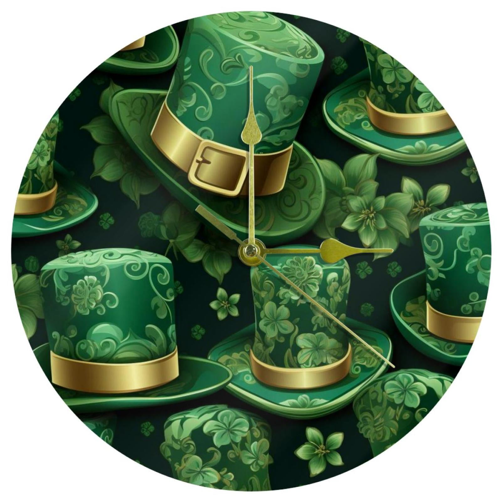 St. Patrick's Day Acrylic Round Wall Clock 9.8 Inches Silent Non ...