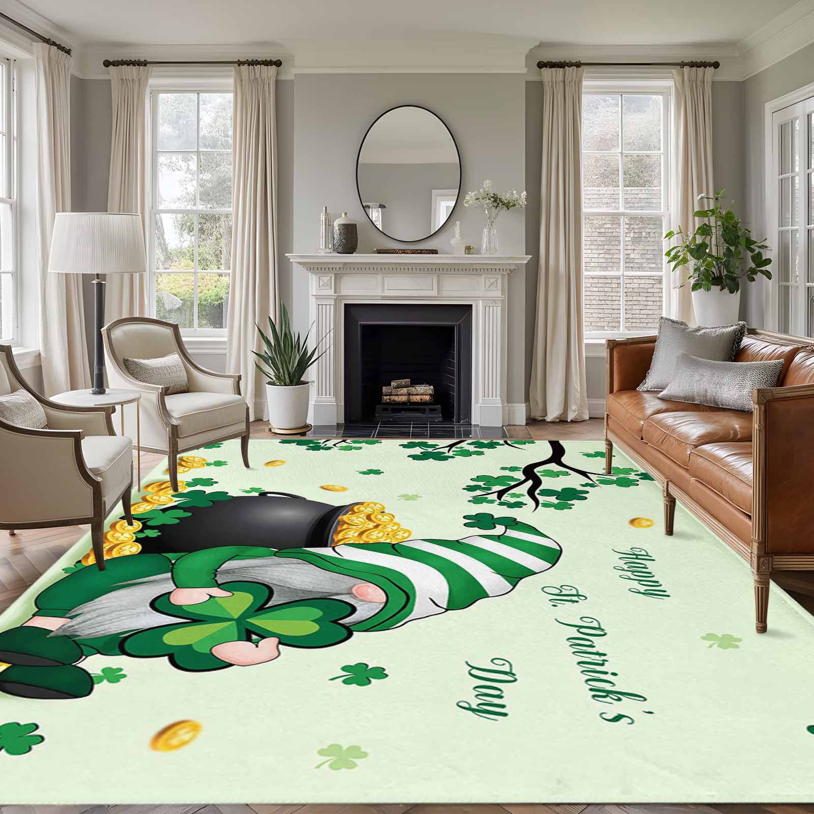St. Patrick's Day Area Rug 8x10 Washable Rug Non Slip Light Green ...