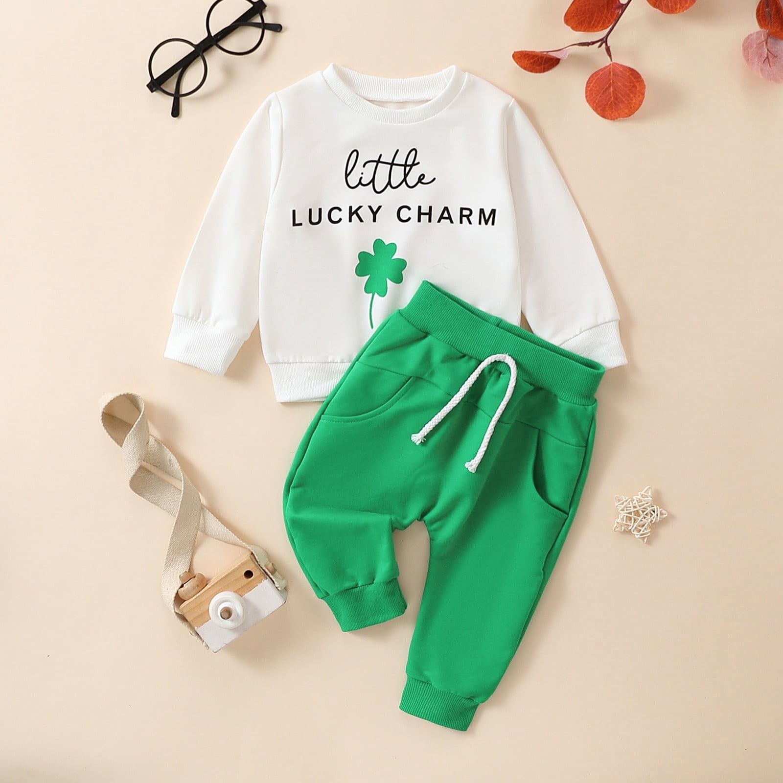 St Patrick's Day Baby Outfit Irish Clover Cute Print Pullover Top Pants ...