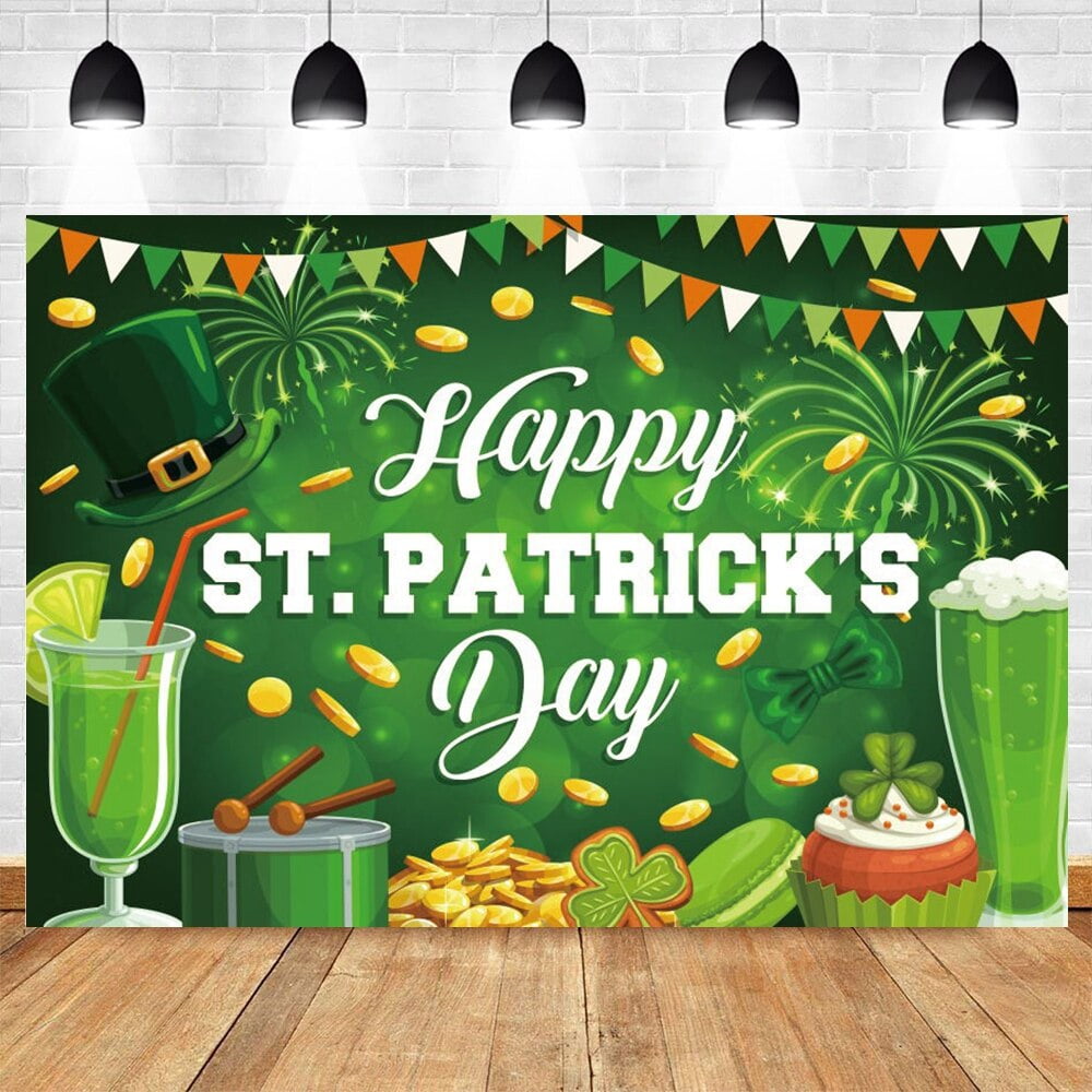 St. Patrick's Day Backdrop Green Lucky Shamrock Gold Coins Photography ...