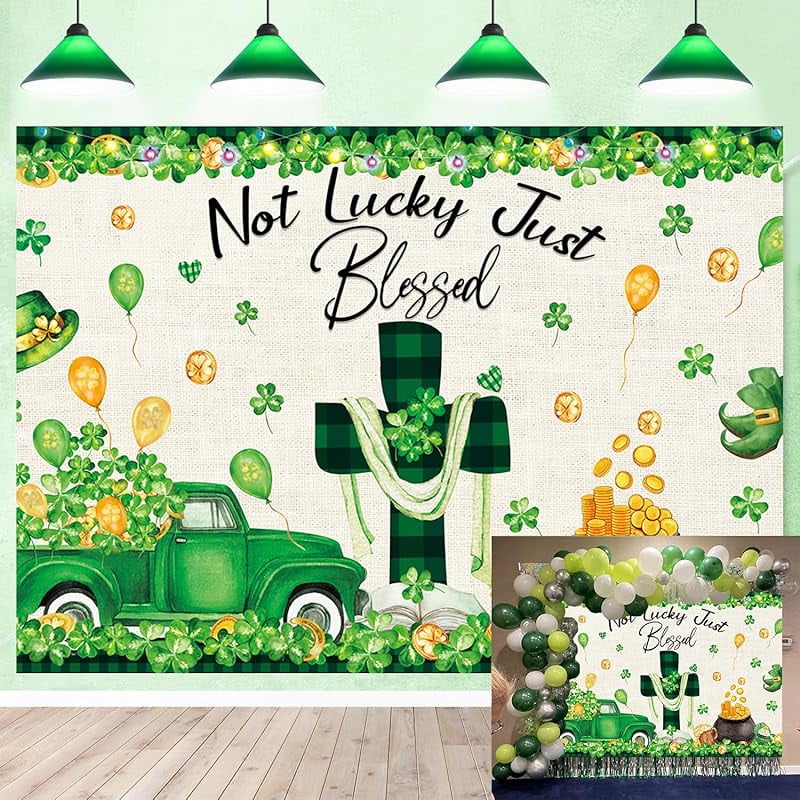 St.Patrick's Day Backdrop Lucky Clover Cross Not Lucky Just Blessed ...