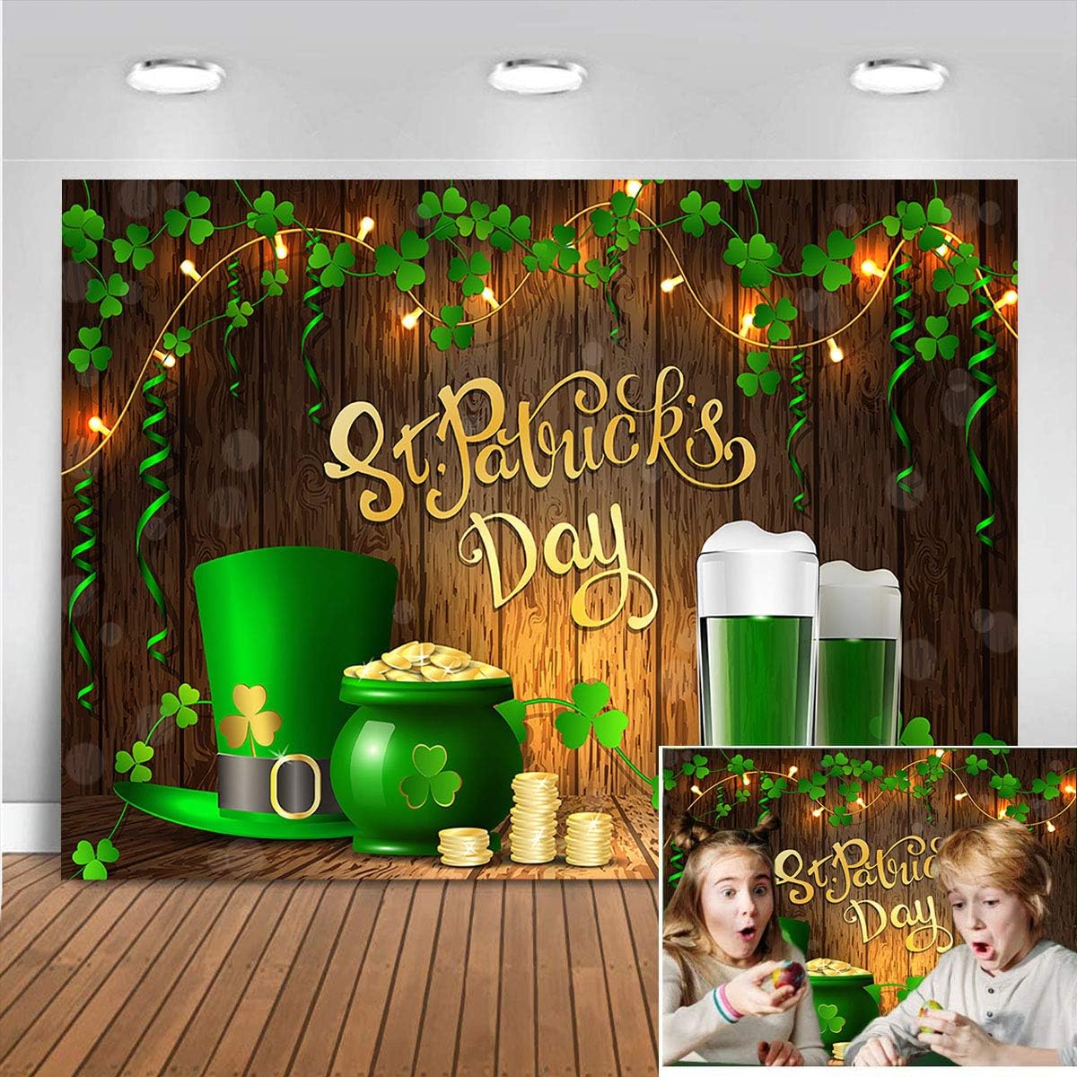 St.Patrick's Day Backdrop Rustic Wooden Board Lucky Clover Photography ...