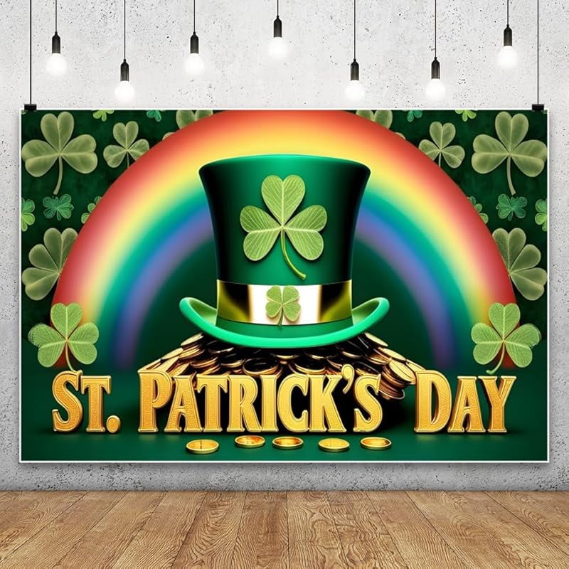 St. Patrick’s Day Backdrop Spring Green Hat Lucky Irish Shamrock Leaves ...