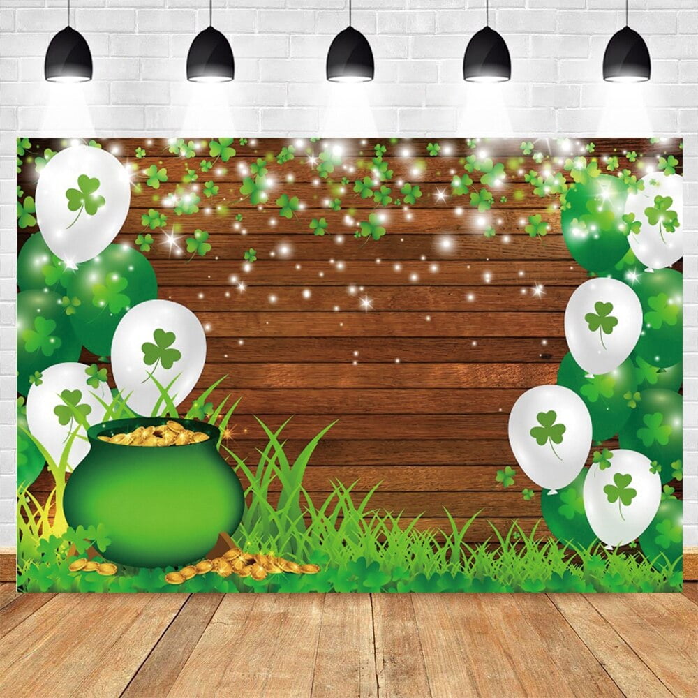 St. Patrick's Day Backdrops Wood Spring Irish Green Lucky Shamrocks ...