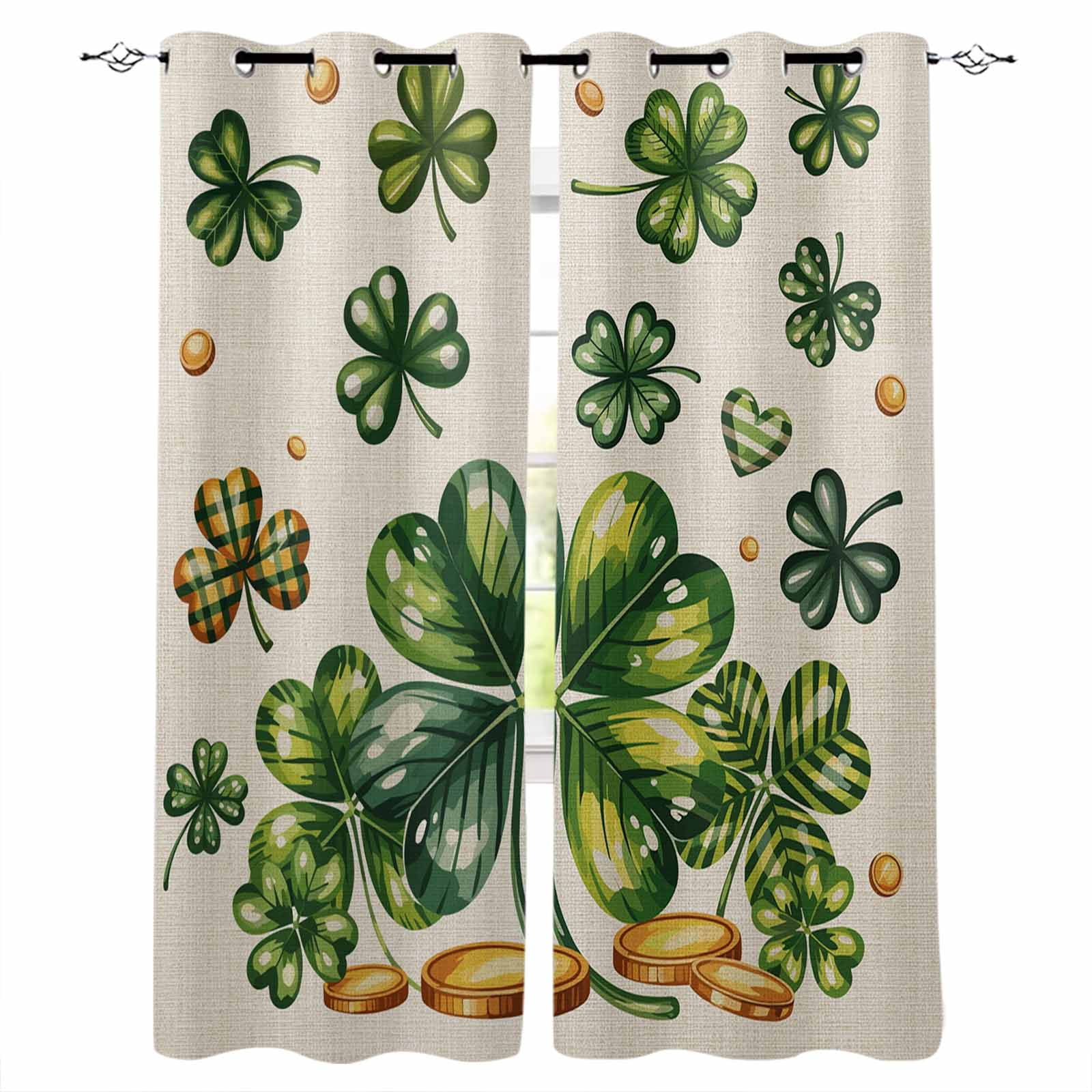 St Patrick's Day Blackout Curtains for Bedroom, Green Shamrock Leaf ...