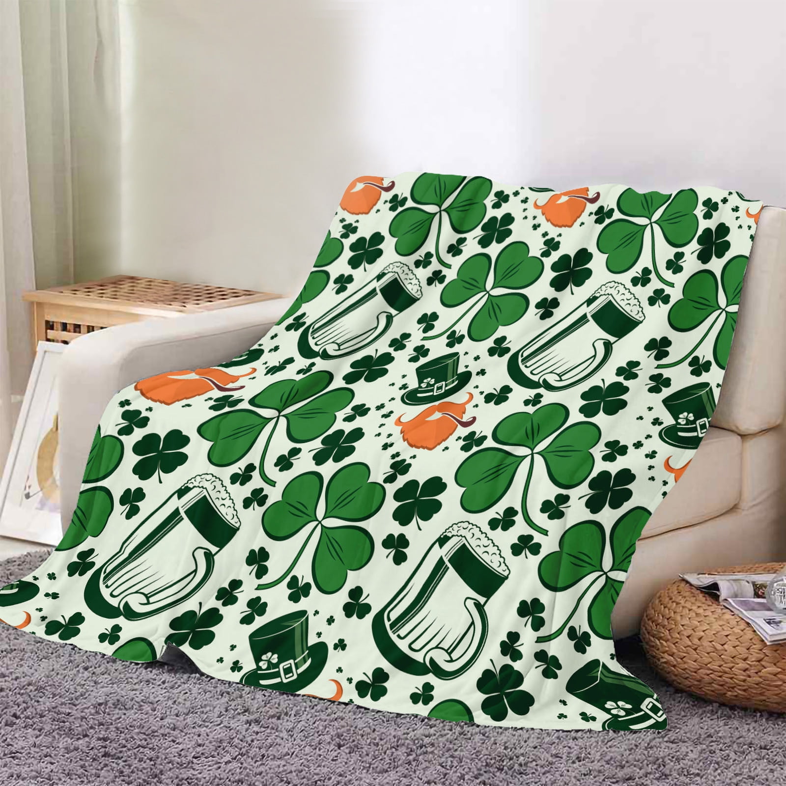 St Patrick's Day Blanket Shamrock Flannel Throw Blanket Clover Lucky ...