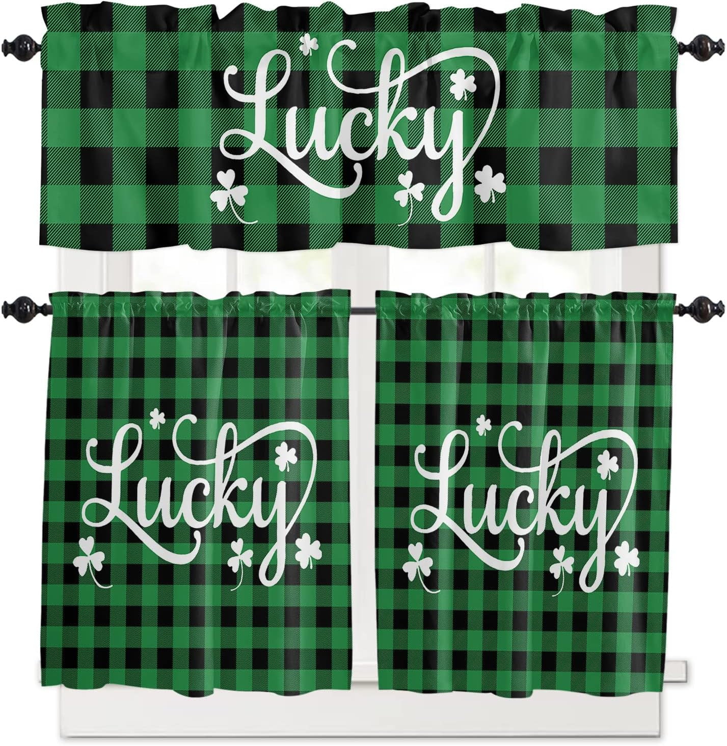 St. Patrick''s Day Buffalo Plaid Kitchen Curtains and Valances Set ...
