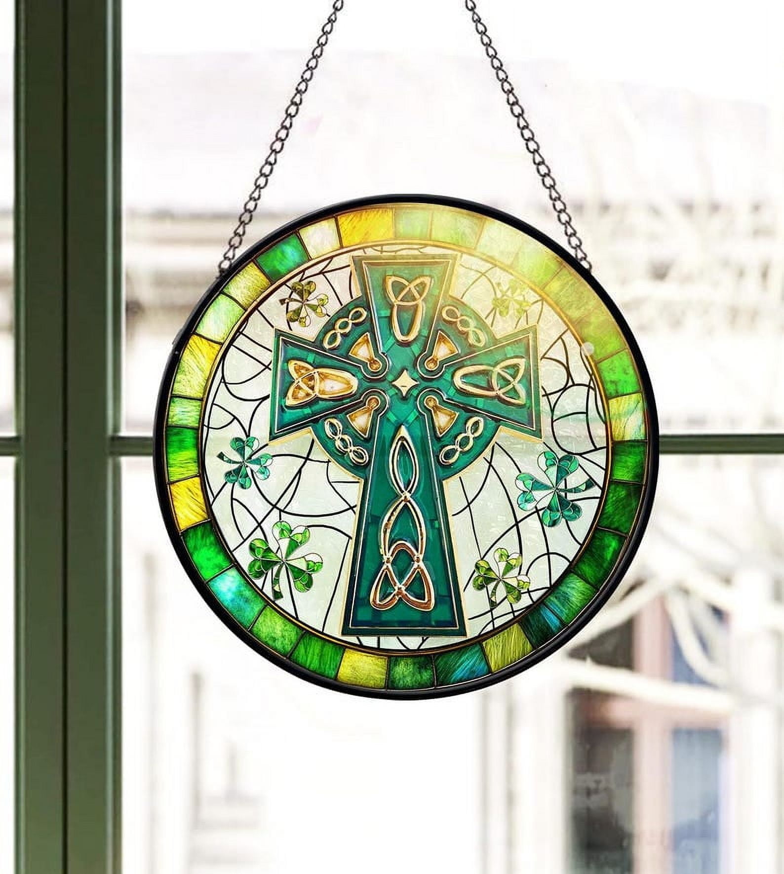 St. Patrick's Day Celtic Cross Stained Glass Suncatcher, Cross Window ...