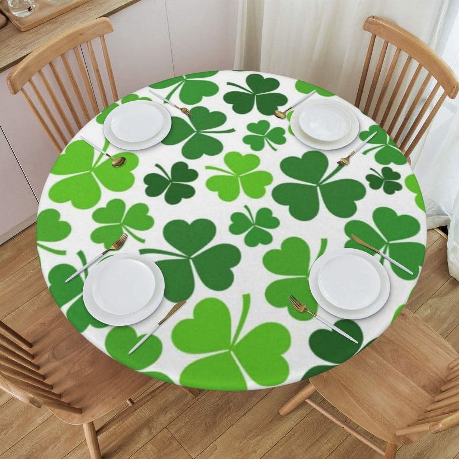 St. Patrick's Day Clover Round Fitted Tablecloth with Elastic Fitted Table Covers for Round ...
