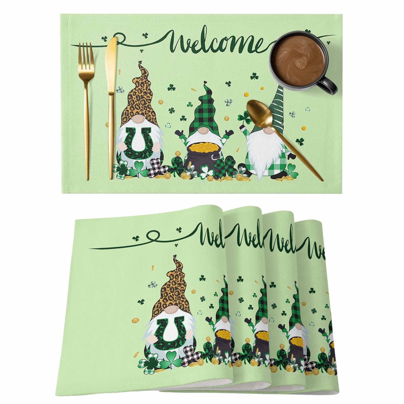 St. Patrick's Day Clovers Leopard Dwarf Placemats Set of 6,Wipeable ...