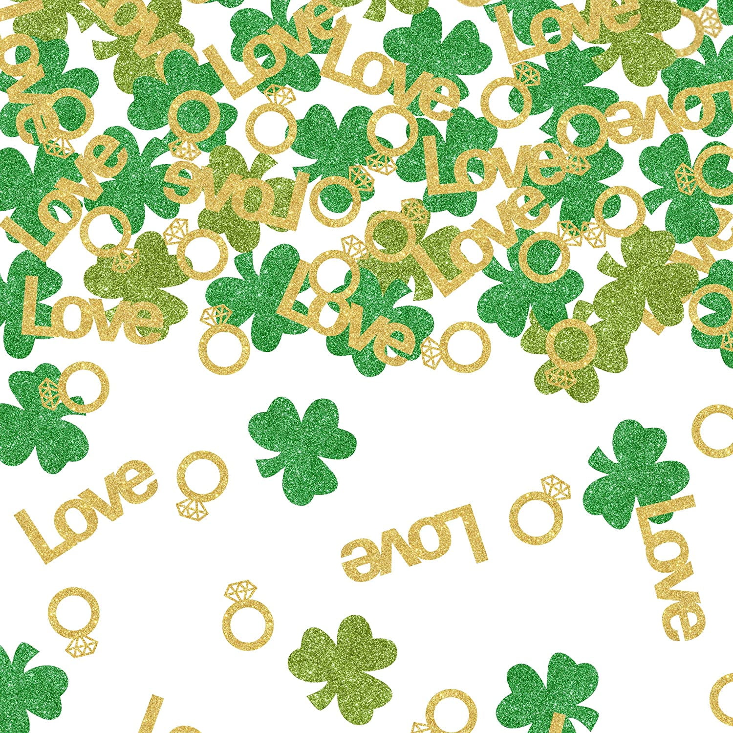 St. Patrick's Day Confetti, 200 Pack Glitter Shamrock Love Diamond Ring Table Scatter for Lucky ...