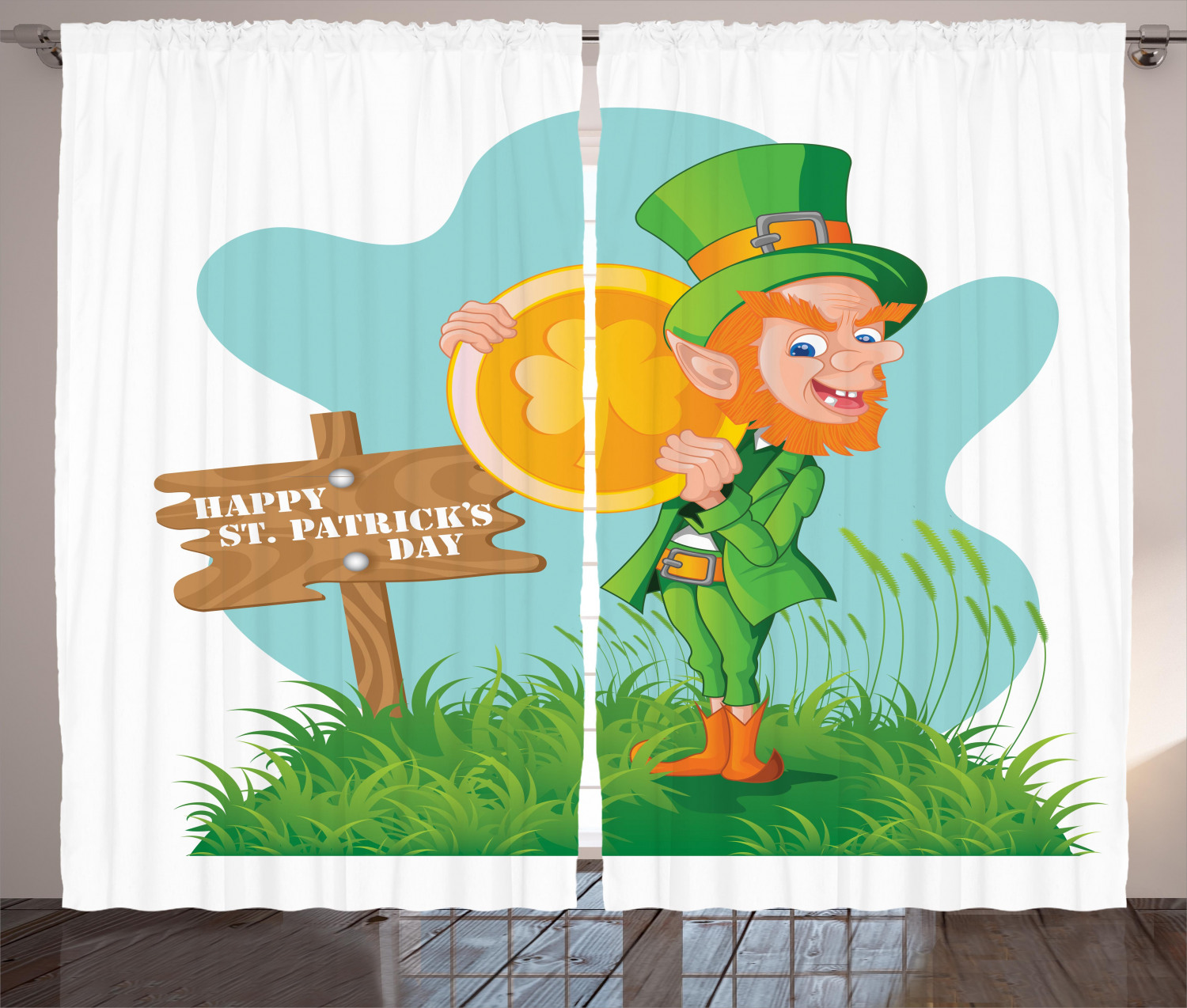 Ambesonne Celebration Curtains 2 Panel Set, Shamrock Coin, 108" x 84 ...
